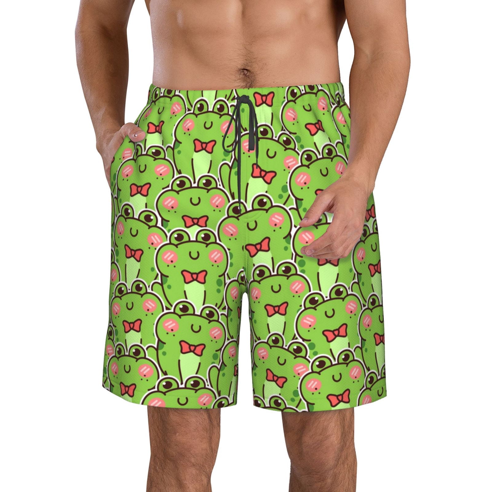 Susaid Cute Green Frog Print Men's Swim Trunks Hawaiian Bathing Mesh Lining Suit Swimsuits Beach ...