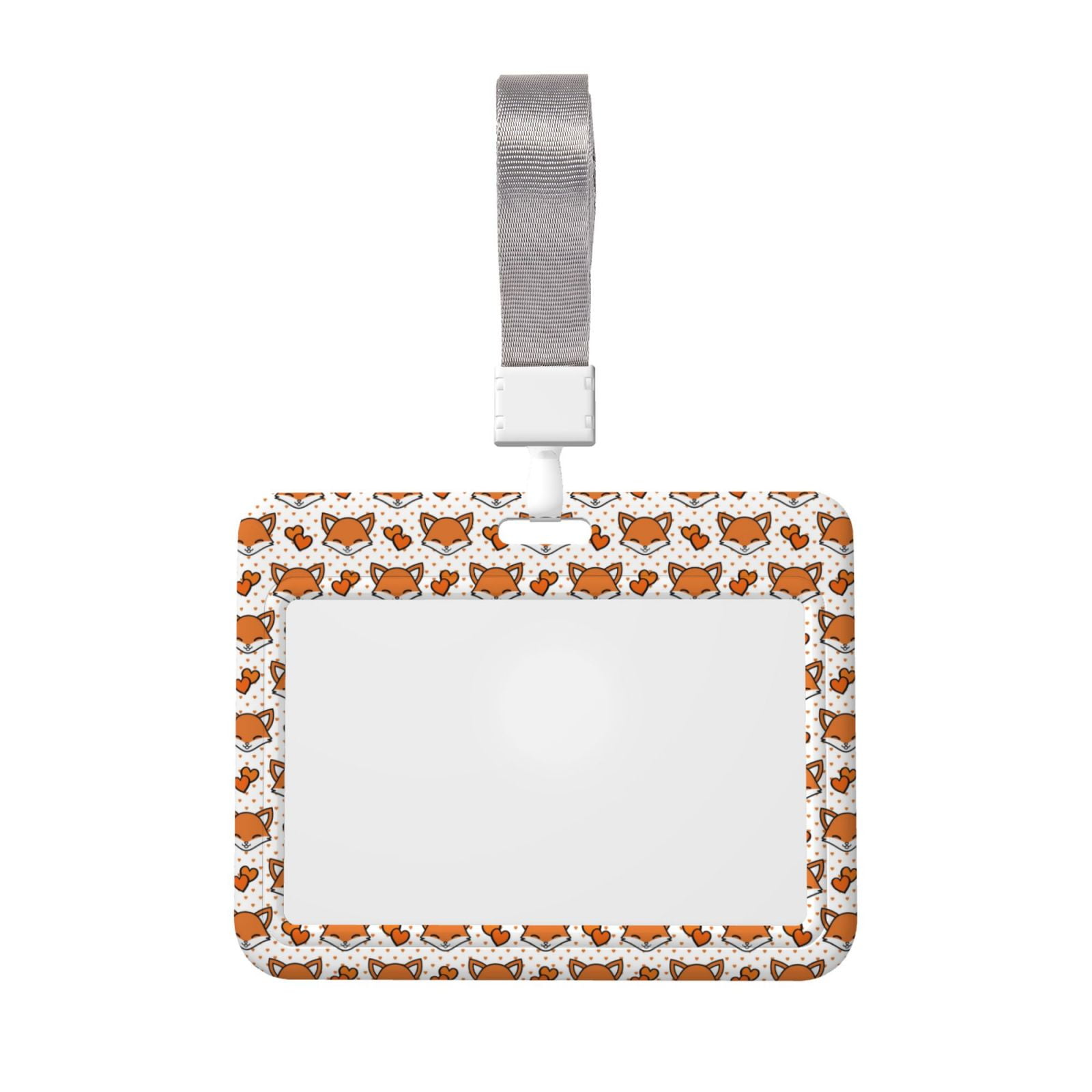 Susaid Cute Heart Fox Cartoon Print ID Badge Holder with Double-Sided ...