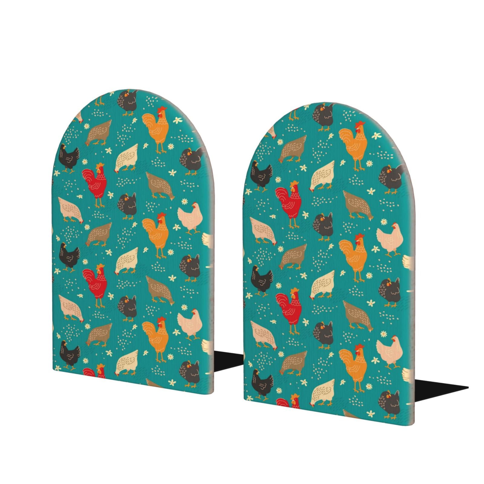 Susaid Cute Hens And Rooster Print Wooden Bookends Decorative Book Ends ...
