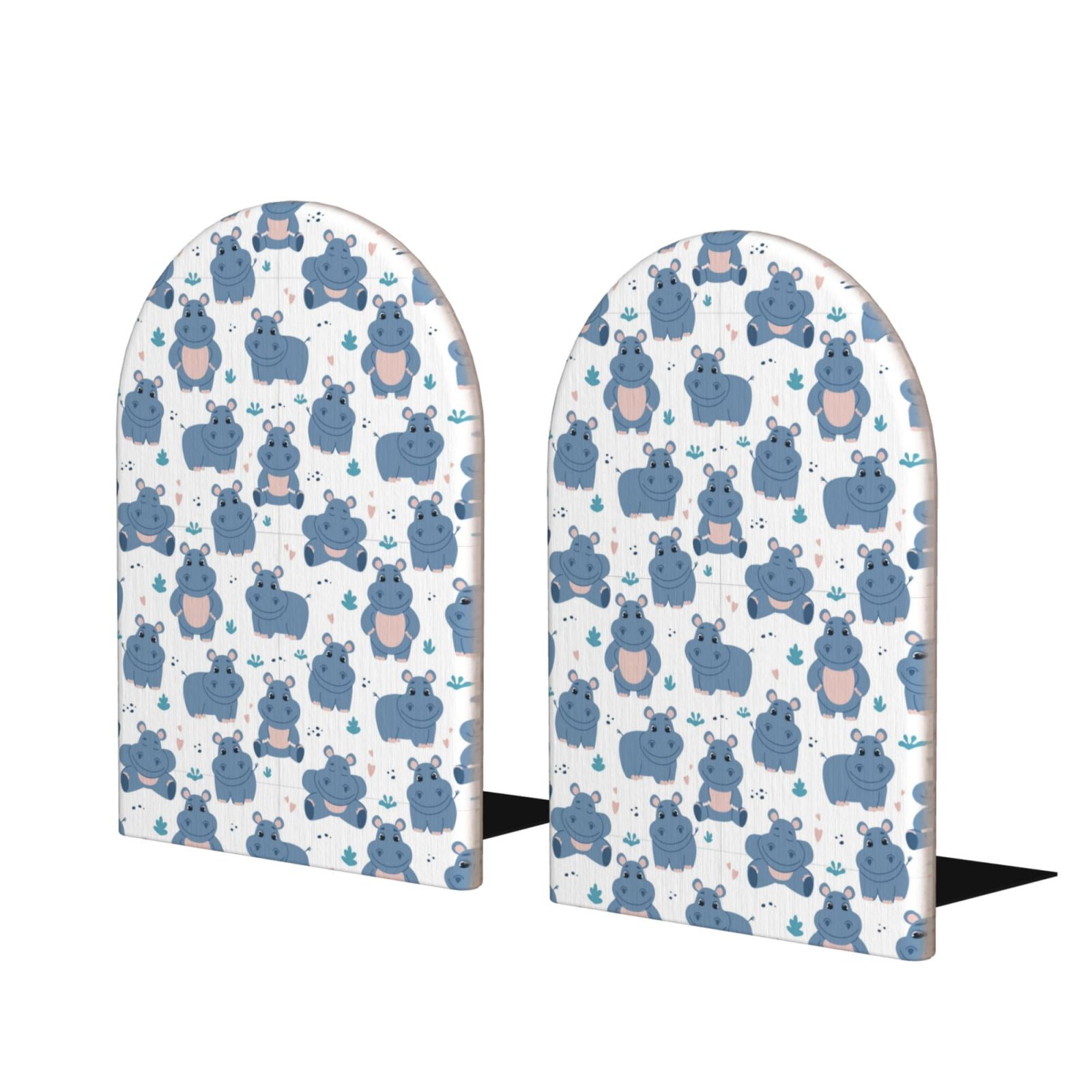Susaid Cute Hippos Print Wooden Bookends Decorative Book Ends for ...