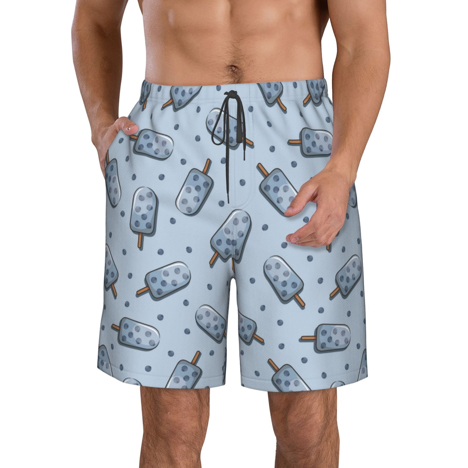 Susaid Cute Ice Cream Print Men's Swim Trunks Hawaiian Bathing Mesh ...