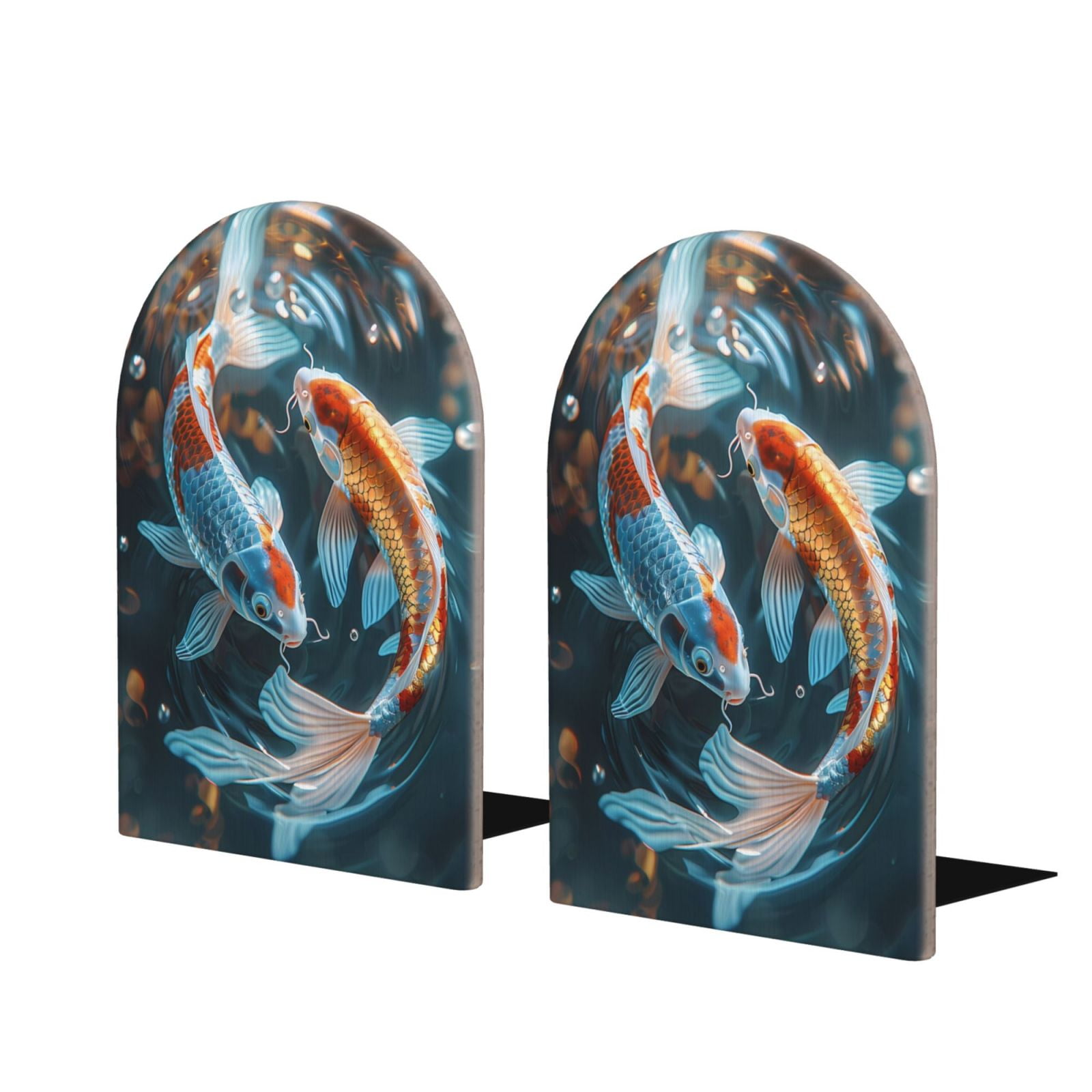 Susaid Cute Koi Fish Serenity Print Wooden Bookends Decorative Book ...