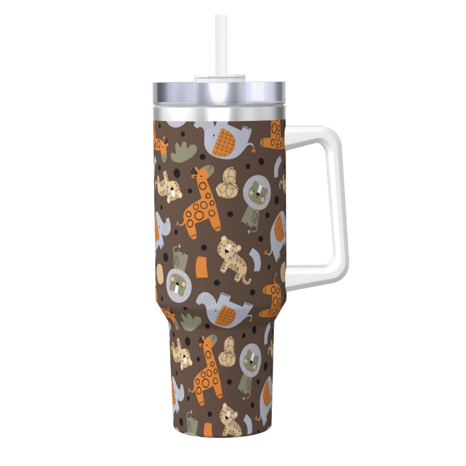 Susaid Cute Lion Tiger Print Indoor Outdoor Straw Lid 40oz Ice Bully ...
