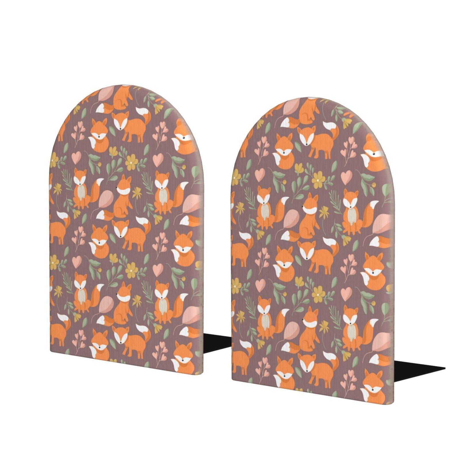 Susaid Cute Little Fox Print Wooden Bookends Decorative Book Ends for ...