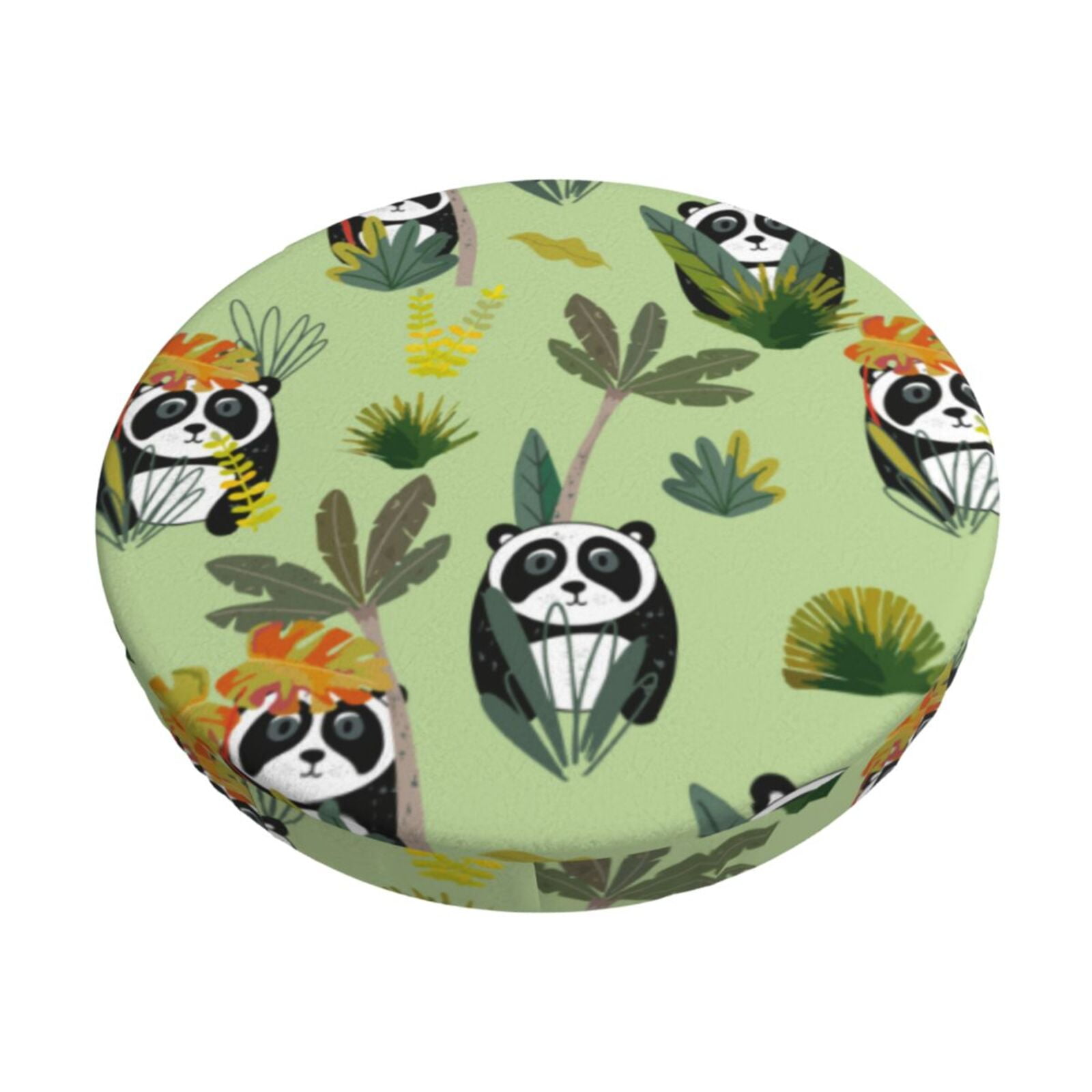 Susaid Cute Panda Bear In Greenery Forest Print Elastic Bar Stool Cover ...