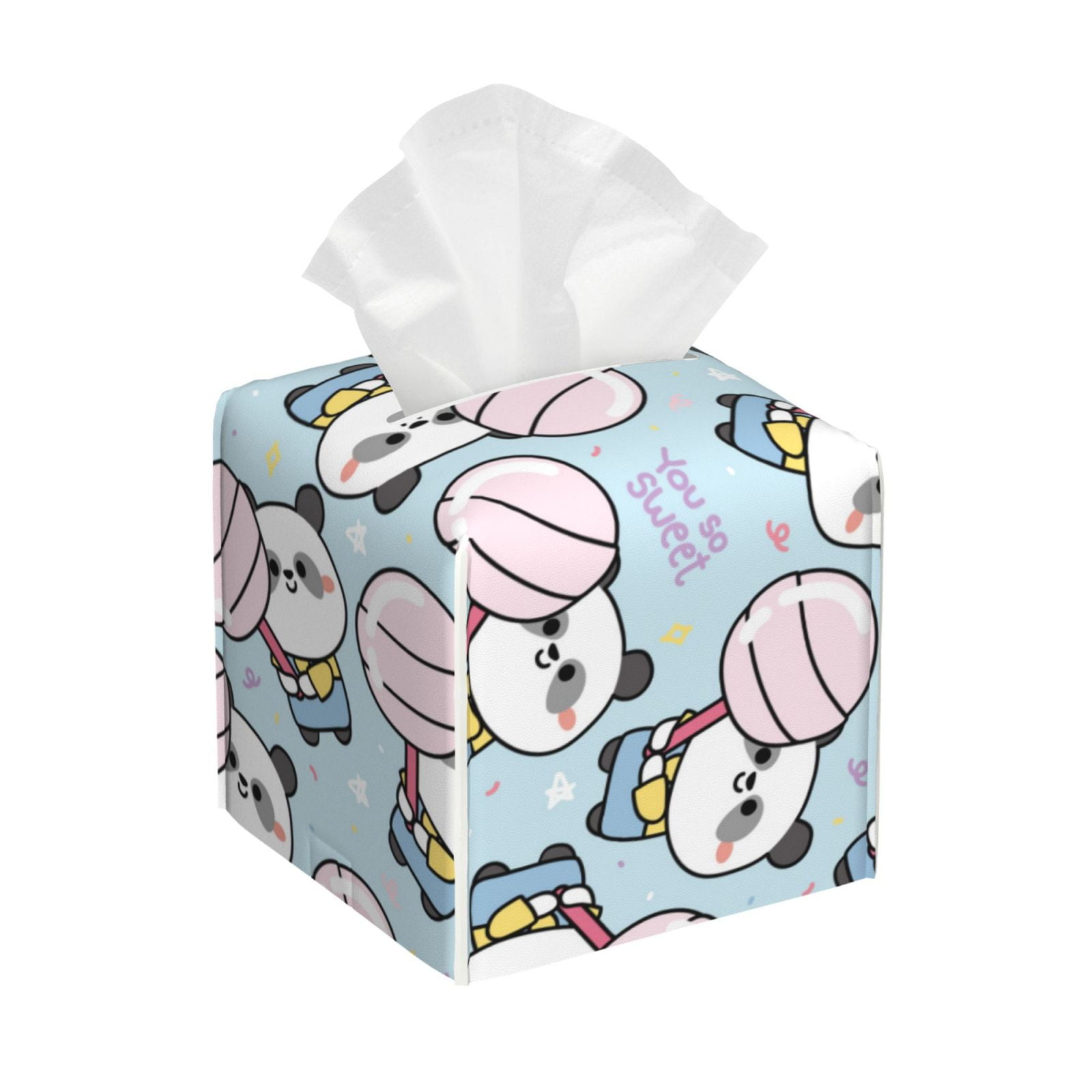 Susaid Cute Panda Bear Print PU Leather Tissue Box Cover, Square ...