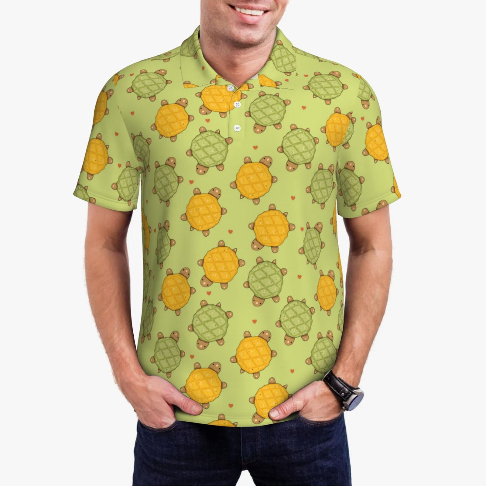 Susaid Cute Turtle Print Men's Short Sleeve Polo Shirt, Golf Shirts for ...