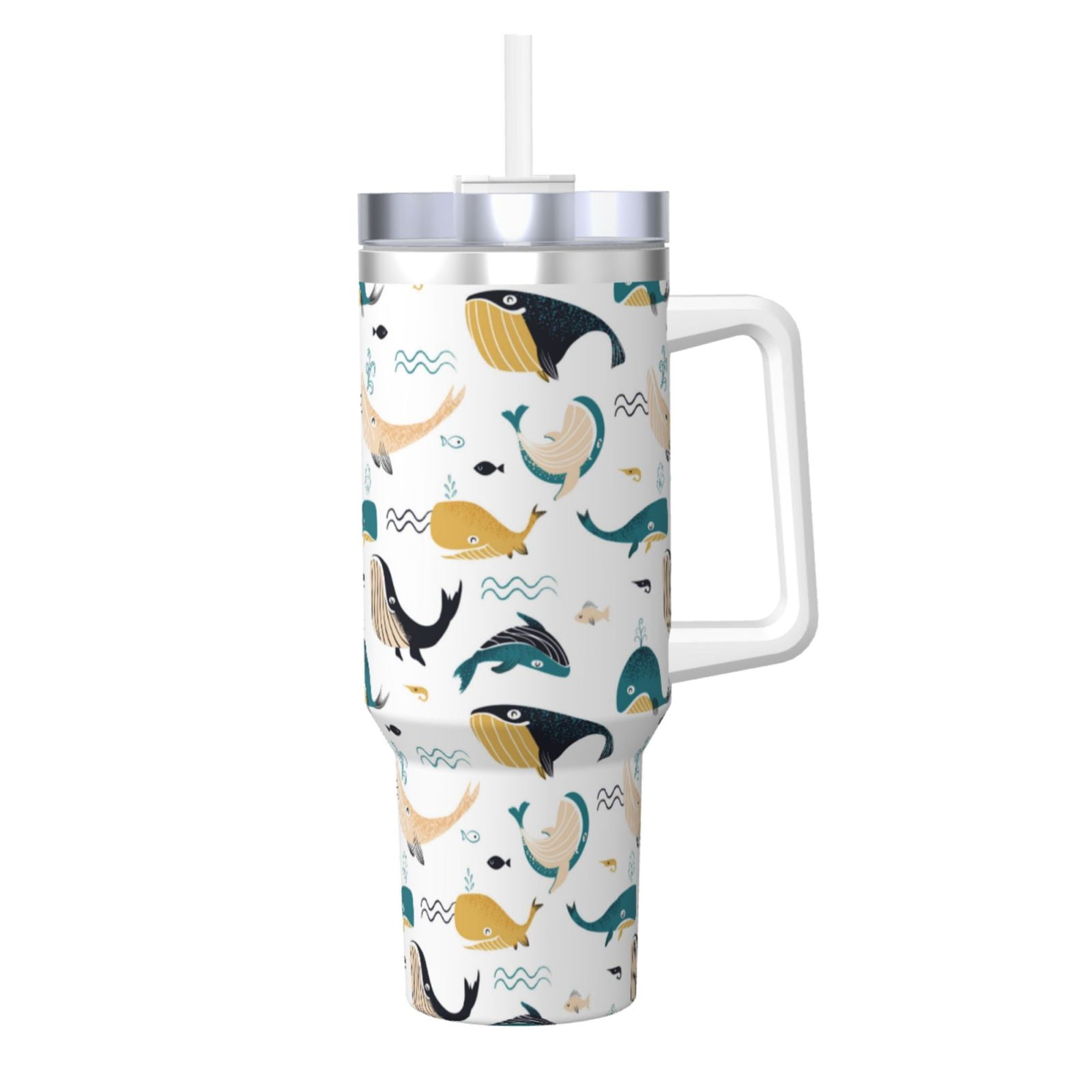 Susaid Cute Whale Print Indoor Outdoor Straw Lid 40oz Ice Bully With ...