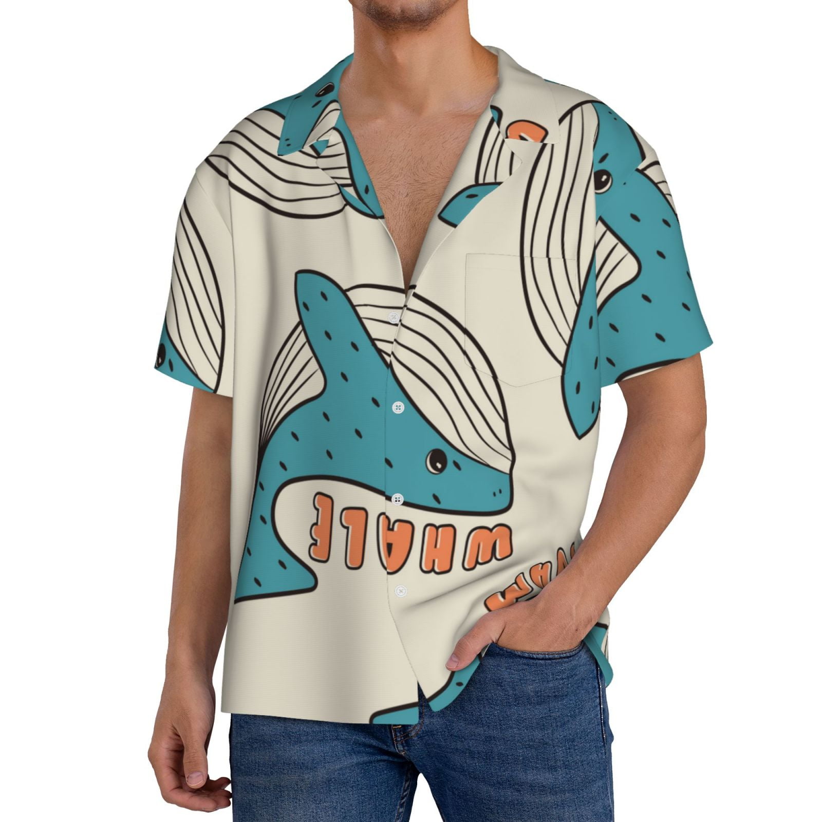 Susaid Cute colorful whale Print Men's Polo Shirts Button Down Short ...