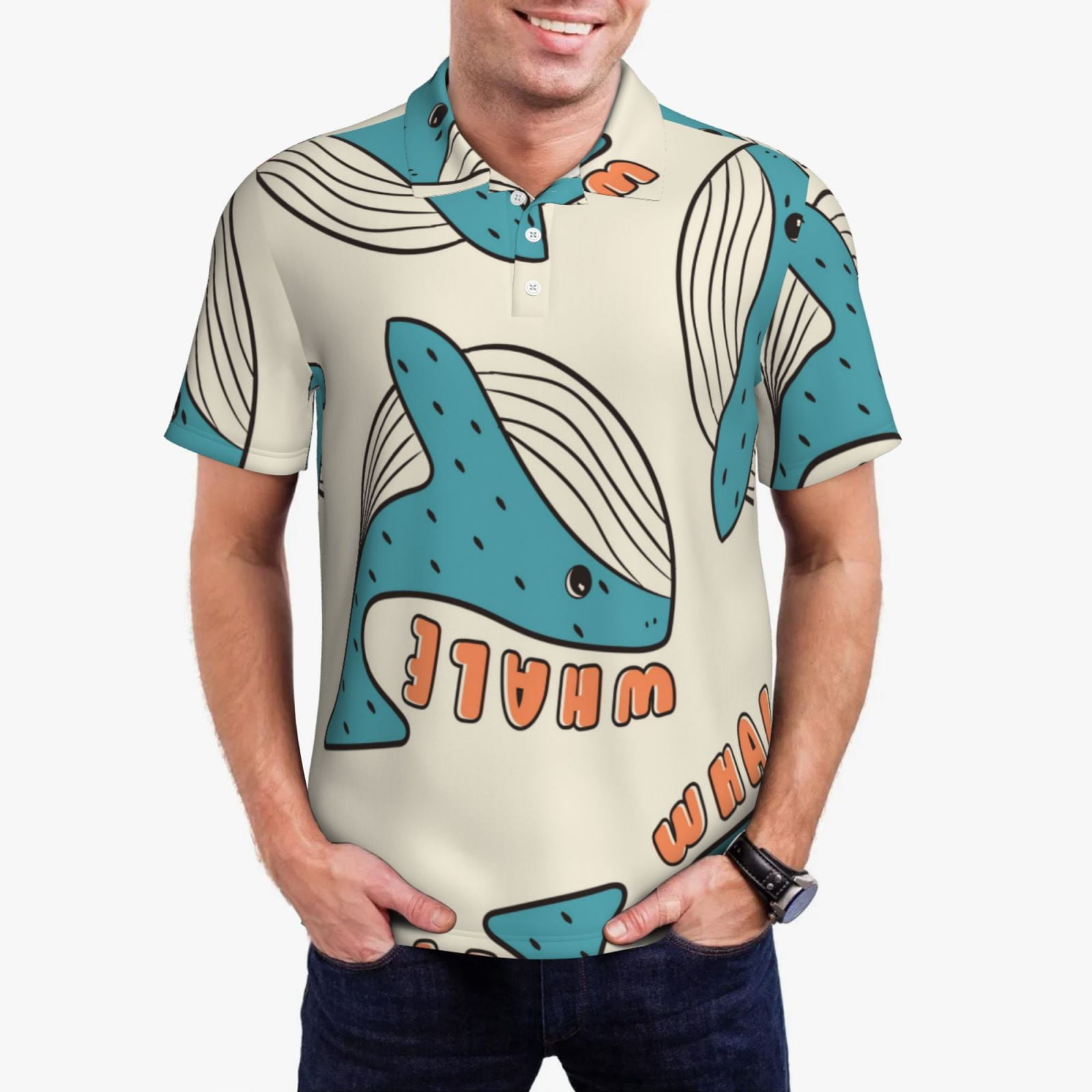 Susaid Cute colorful whale Print Men's Short Sleeve Polo Shirt, Golf ...