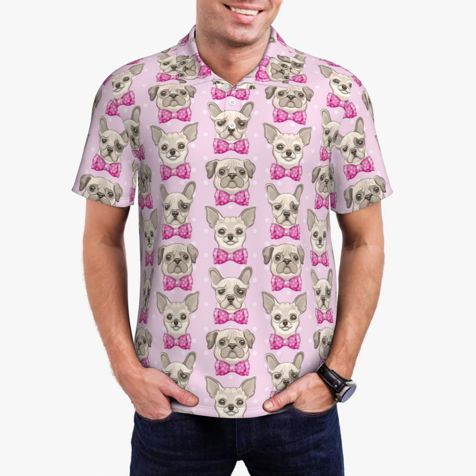 Susaid Cute puppy Print Men's Short Sleeve Polo Shirt, Golf Shirts for ...