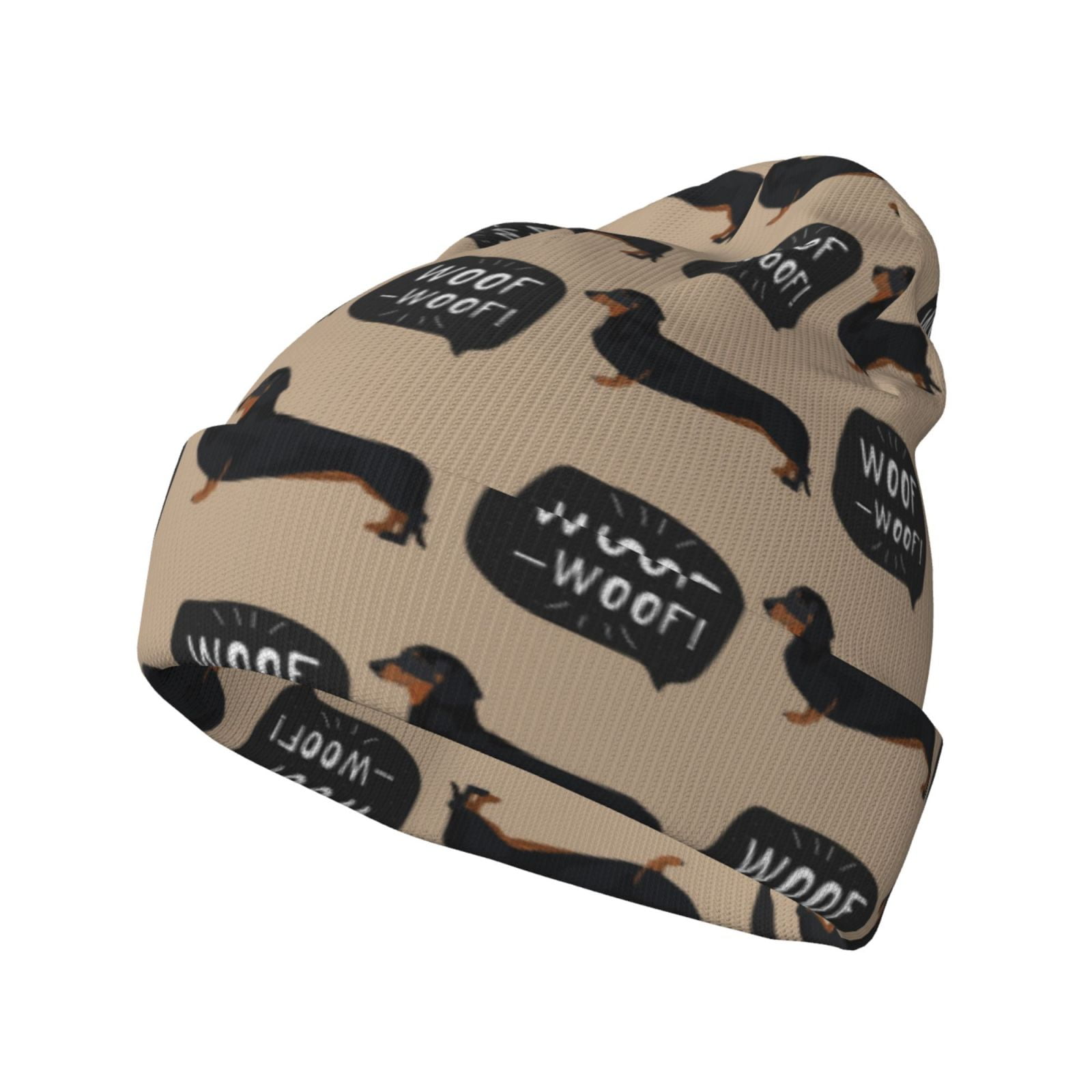 Susaid Dachshund Dog Woof Print Winter Beanie for Men Women, Lined ...