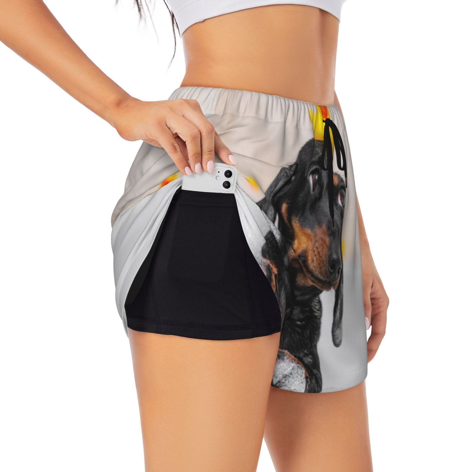 Susaid Dachshund Sitting in Bathtub Print Women's High Waisted Running Shorts Quick Dry Athletic ...