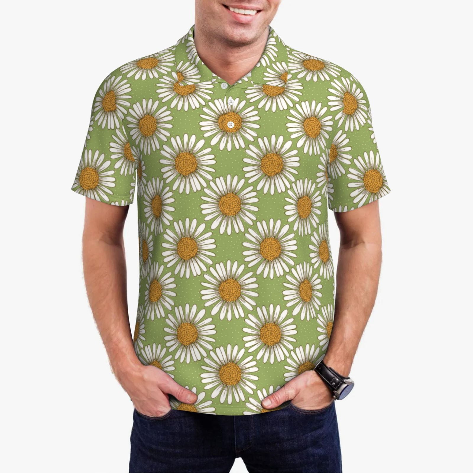 Susaid Daisies Flowers Print Men's Short Sleeve Polo Shirt, Golf Shirts ...