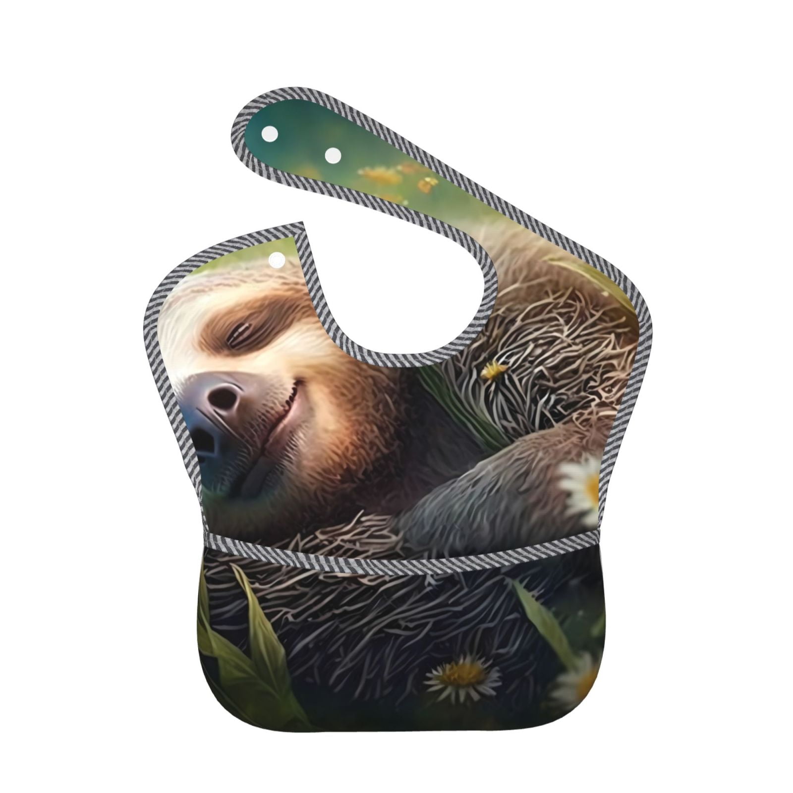 Susaid Daisy Sleeping Sloth Print Bibs for Babies Toddlers Adjustable ...