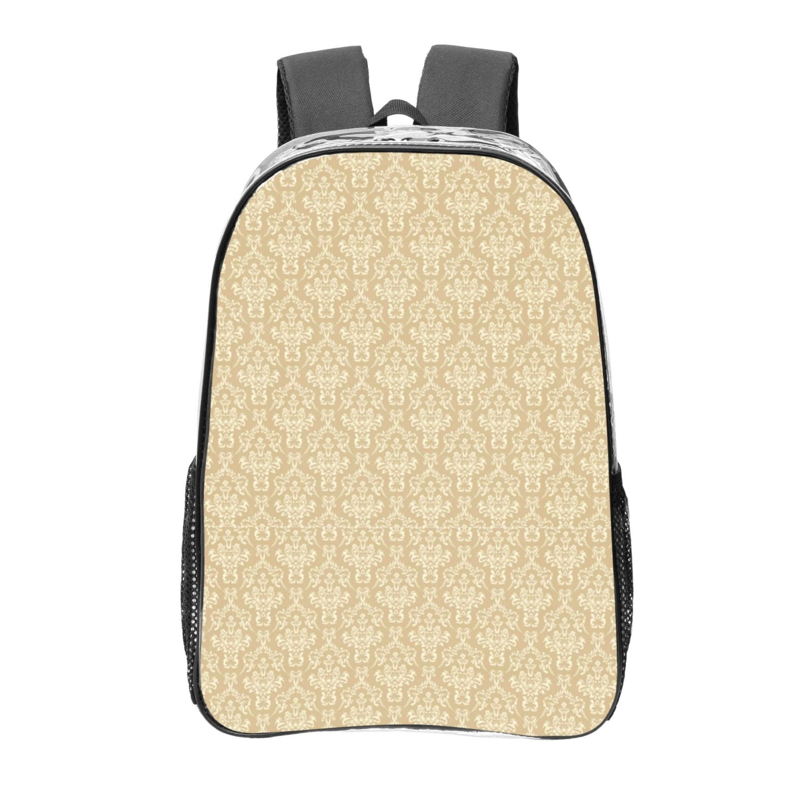 Susaid Damask Beige Tan Brown Print Clear Backpack See Through ...