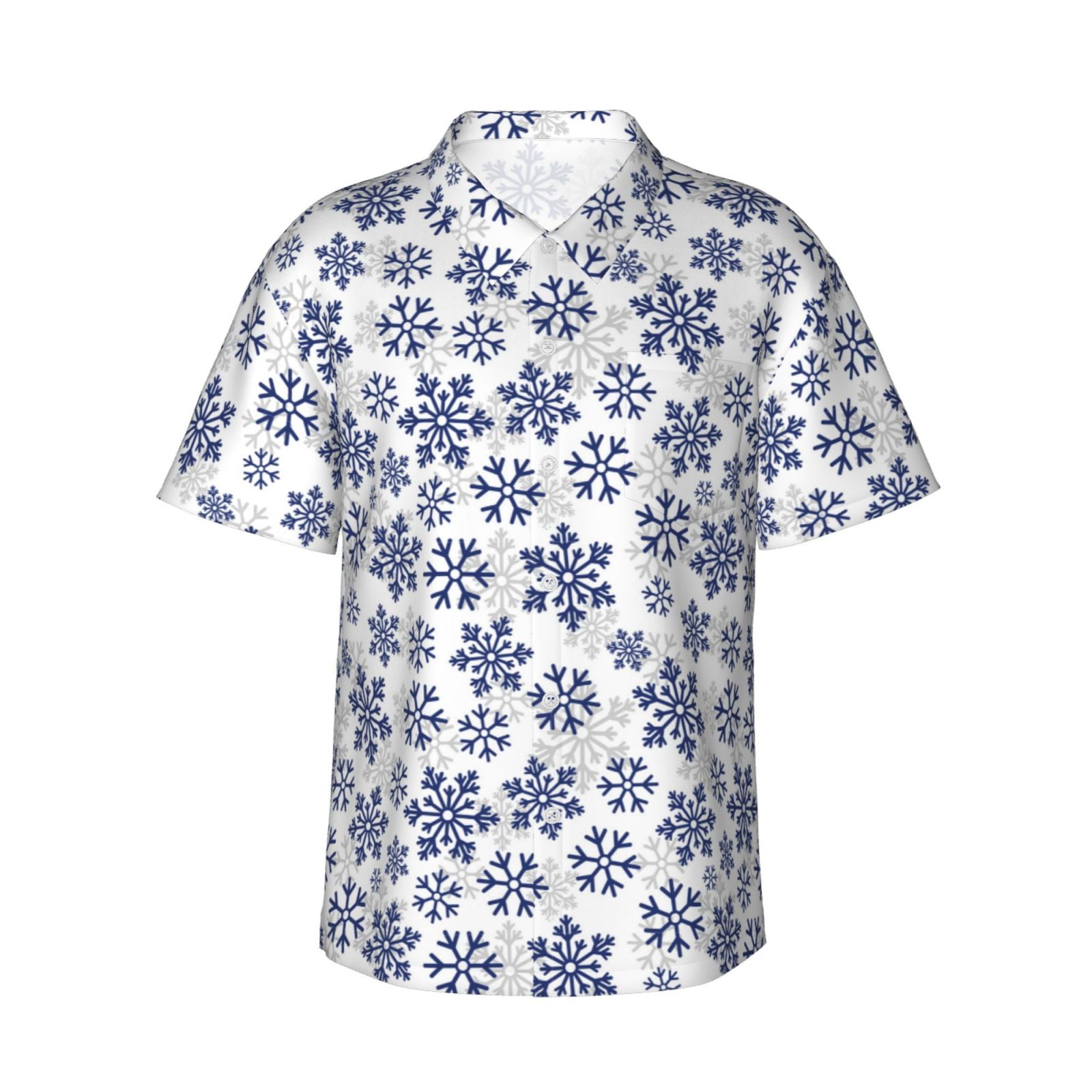Susaid Dark Blue Snowflakes Print Short Sleeve Shirts Button Down ...