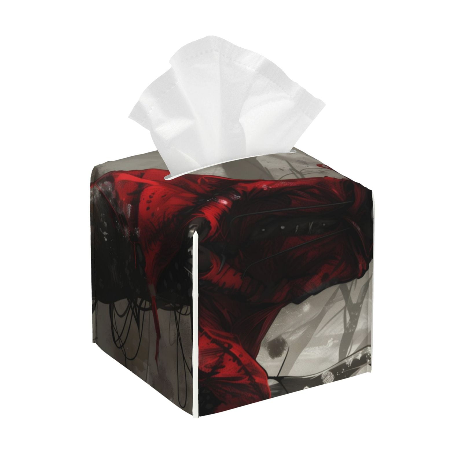 Susaid Dark Red Hooded Girl Print PU Leather Tissue Box Cover, Square ...