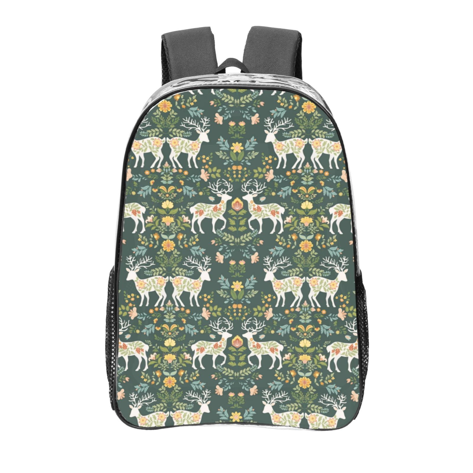Susaid Deer And Flowers Print Clear Backpack See Through Transparent ...