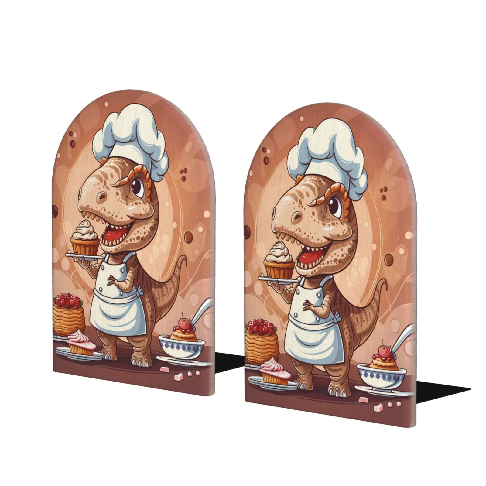 Susaid Dinosaur Baking Delight Print Wooden Bookends Decorative Book ...