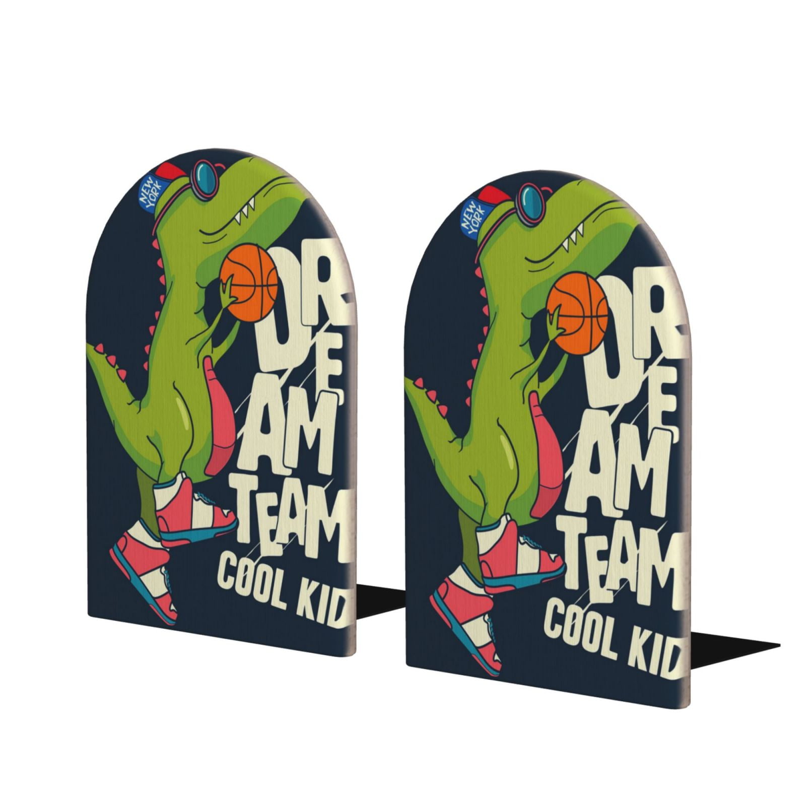 Susaid Dinosaur Basketball Player Print Wooden Bookends Decorative Book ...