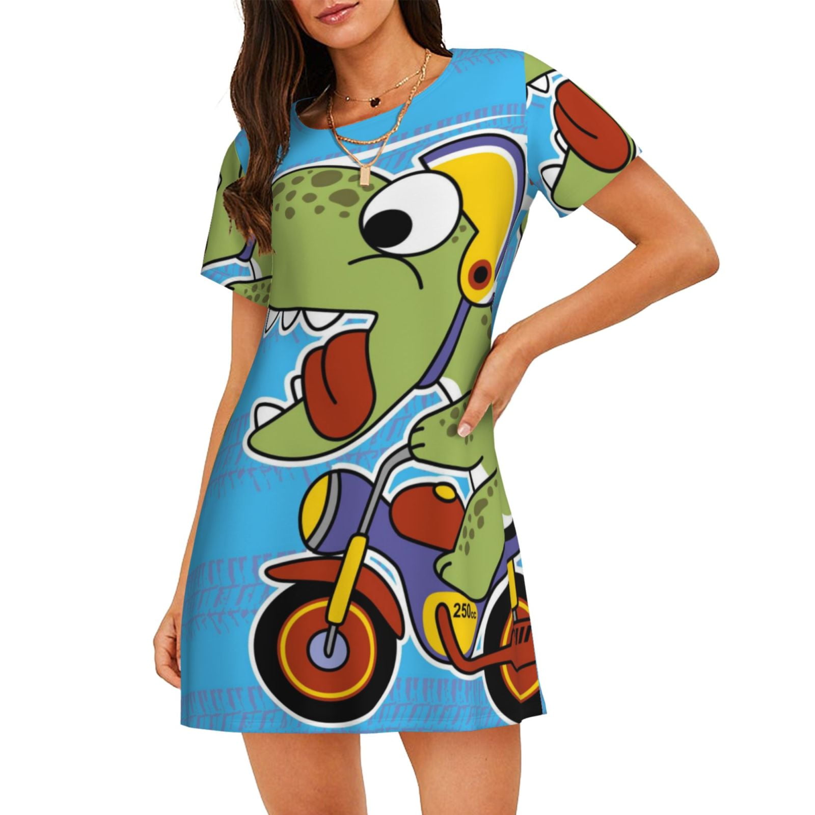 Susaid Dinosaur Riding a Motorcycle Pattern Sleep Shirts for Women ...