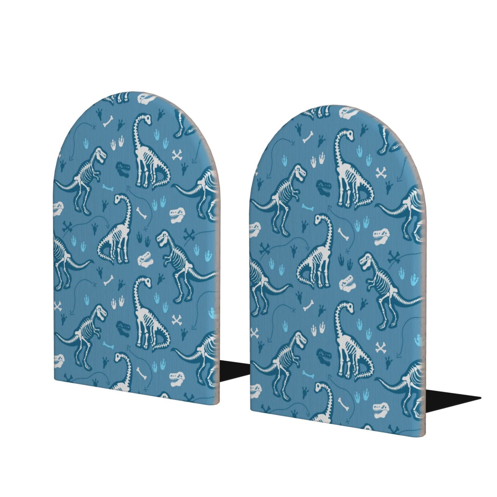 Susaid Dinosaur Skull Print Wooden Bookends Decorative Book Ends for ...