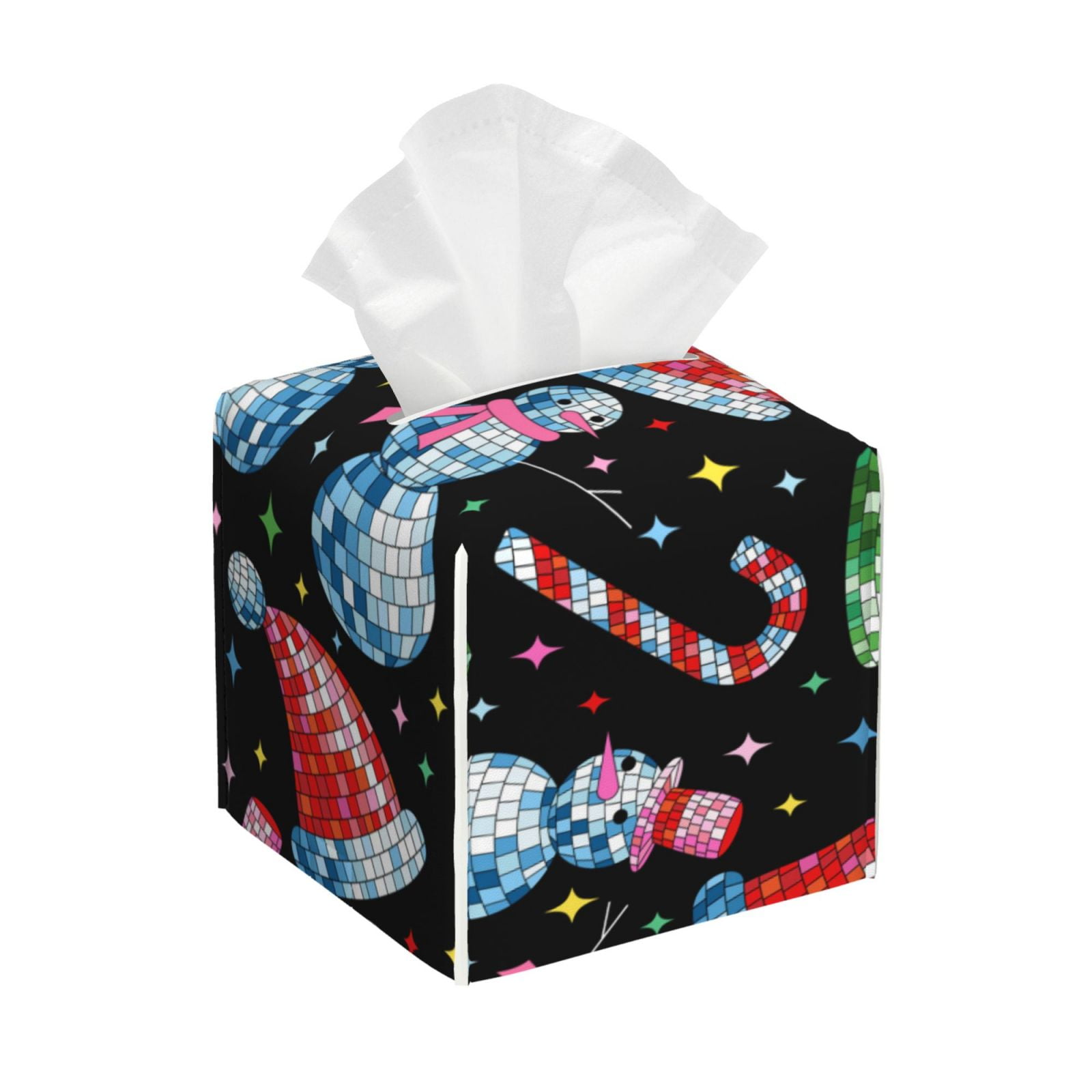 Susaid Disco Mirror Ball Snowman Print PU Leather Tissue Box Cover ...