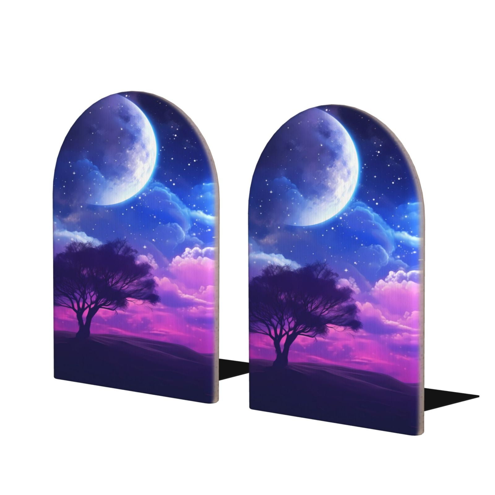 Susaid Dreamy Colorful Starry Sky Print Wooden Bookends Decorative Book ...