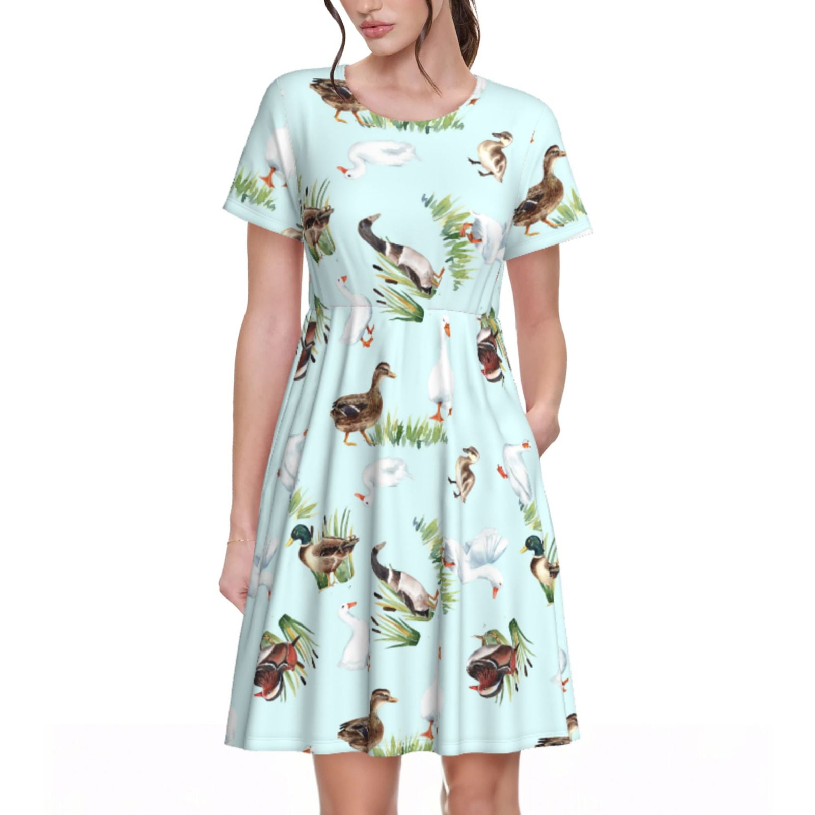 Susaid Duck Animals Farm Pattern Women's Casual Floral Print Crewneck ...