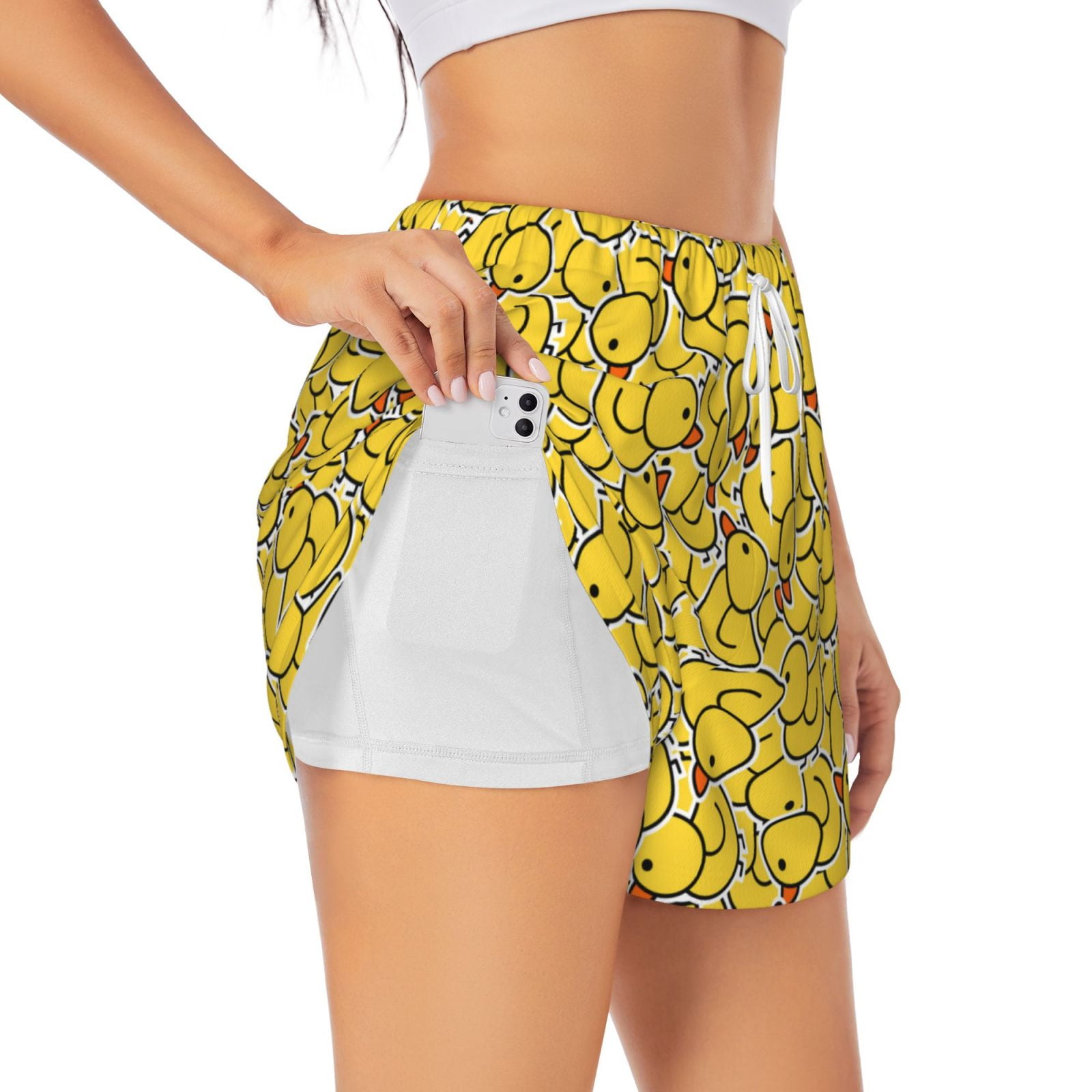 Susaid Duck1 Print Women's High Waisted Running Shorts Quick Dry Athletic Gym Track Workout ...