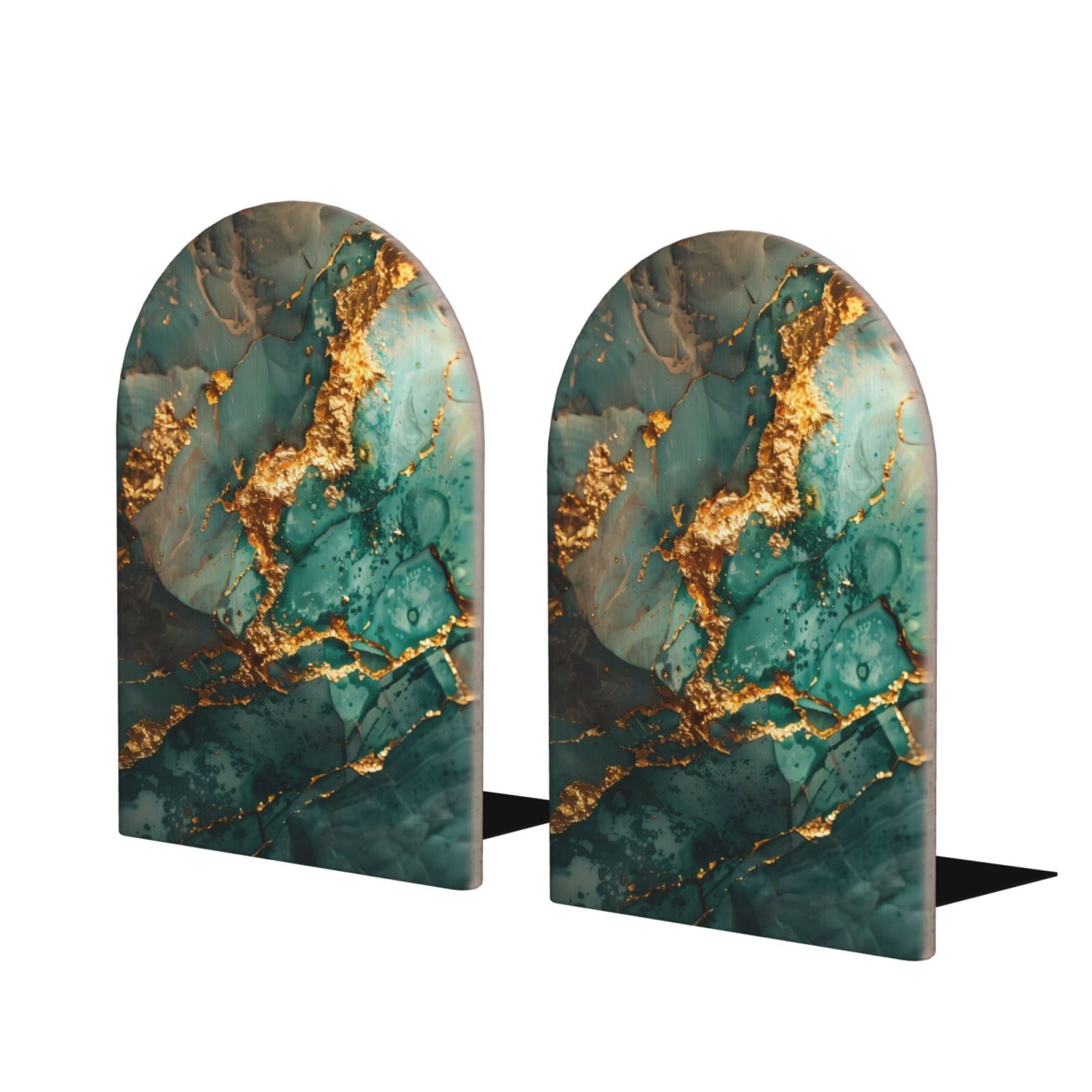 Susaid Emerald Color Gold Marble Print Wooden Bookends Decorative Book ...