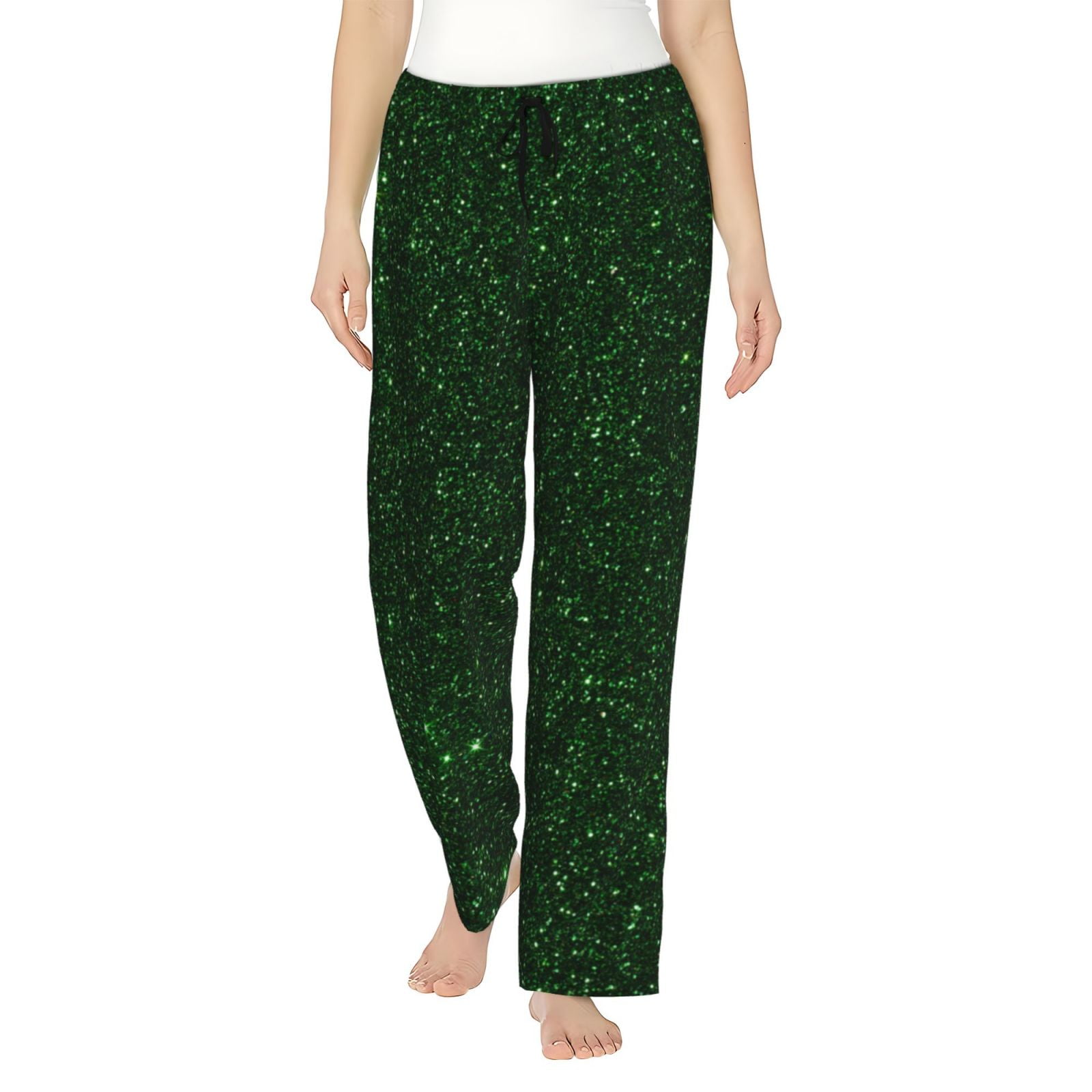 Susaid Emerald Green Sparkling Print Women Relaxing Pajama Pants Comfy ...