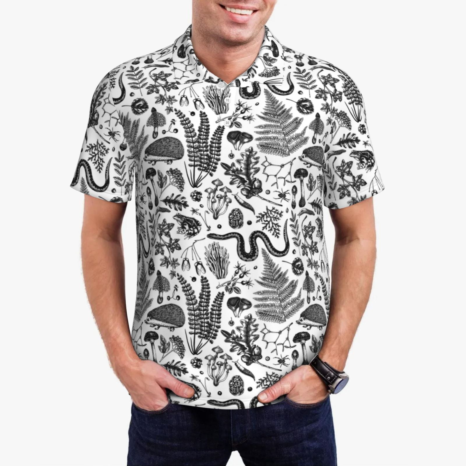Susaid Fall Forest Print Men's Short Sleeve Polo Shirt, Golf Shirts for ...