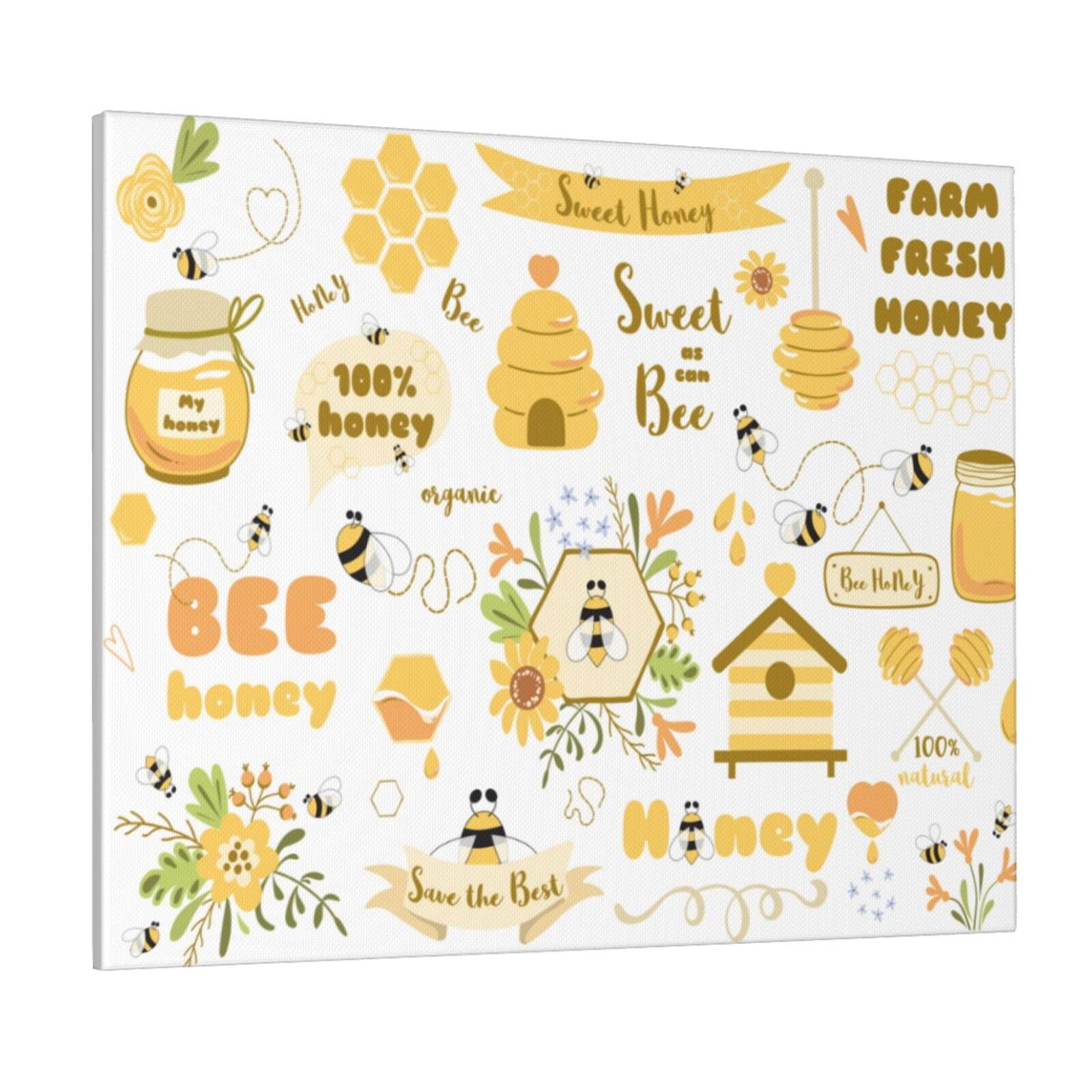 Susaid Farm Bee Cute Honey Pattern Canvas Wall Decor Poster Framed ...