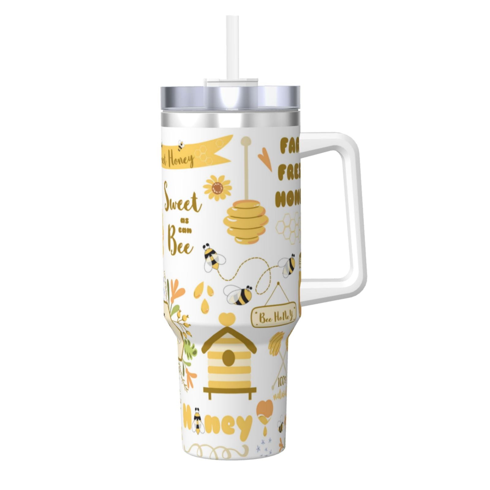 Susaid Farm Bee Cute Honey Print Indoor Outdoor Straw Lid 40oz Ice ...