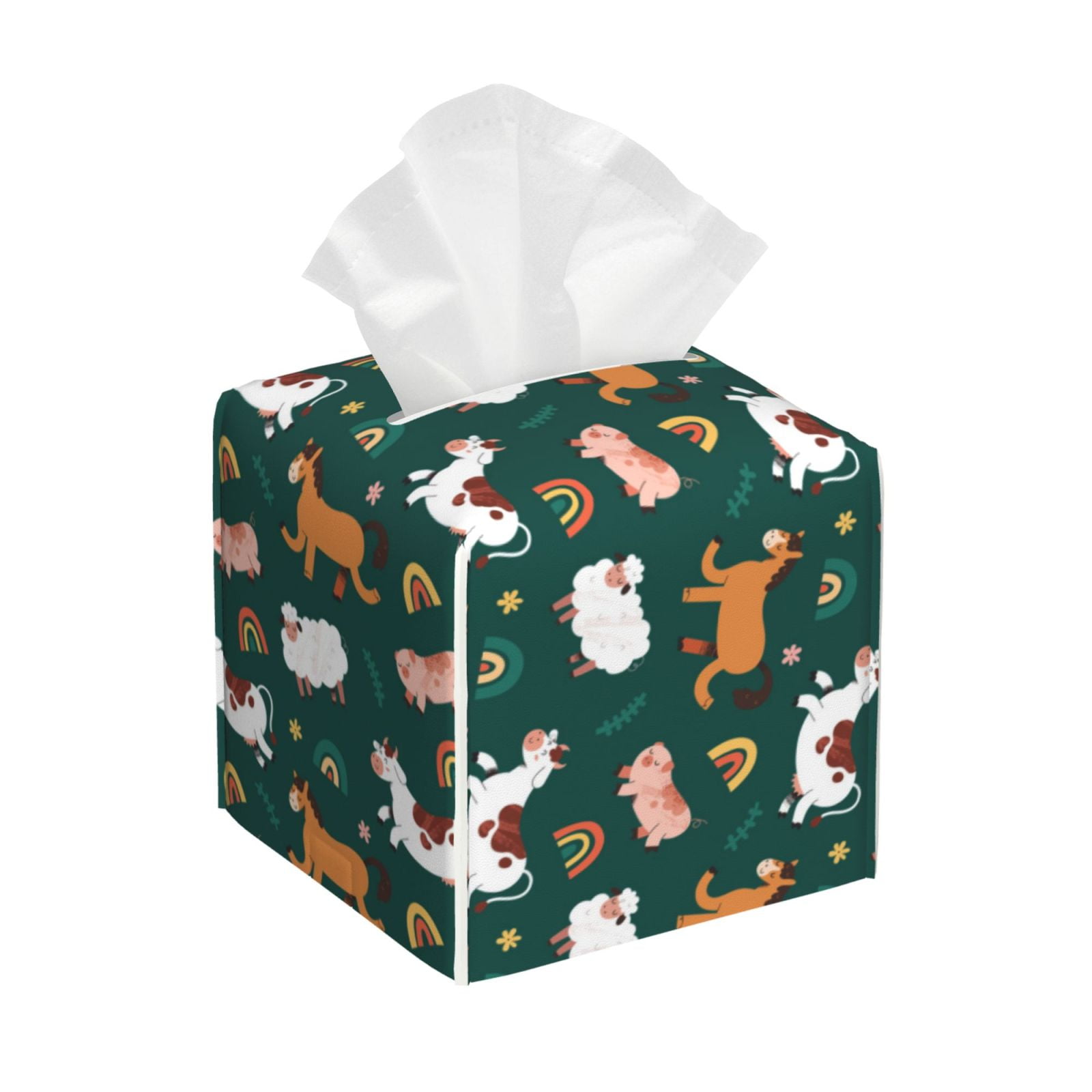 Susaid Farmhouse Animals Print PU Leather Tissue Box Cover, Square ...