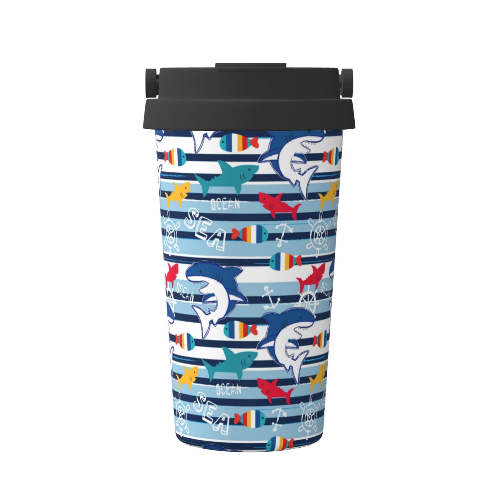 Susaid Fish And Shark Print Coffee Travel Mug, Insulated Coffee Mug ...