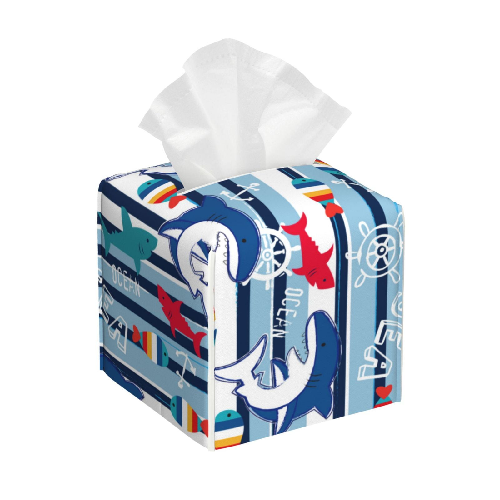 Susaid Fish And Shark Print PU Leather Tissue Box Cover, Square ...