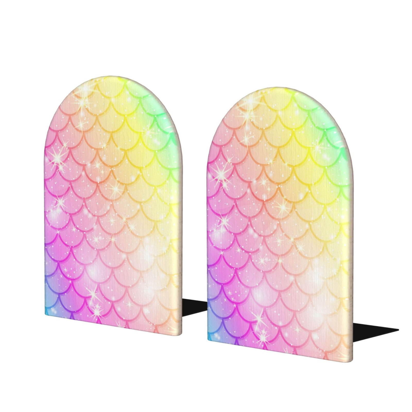 Susaid Fish Scale Print Wooden Bookends Decorative Book Ends for ...
