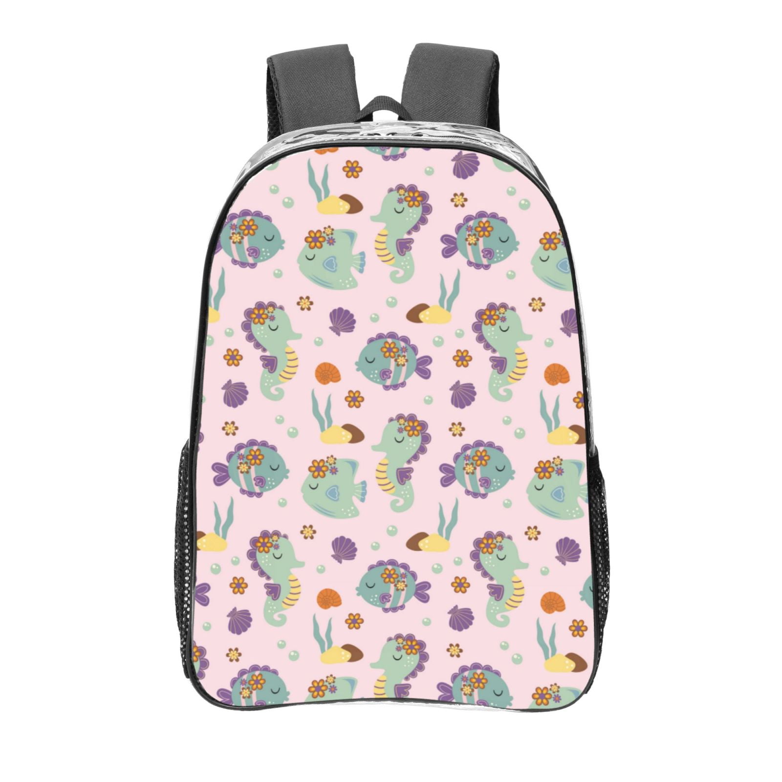 Susaid Fish Seahorse Print Clear Backpack See Through Transparent ...