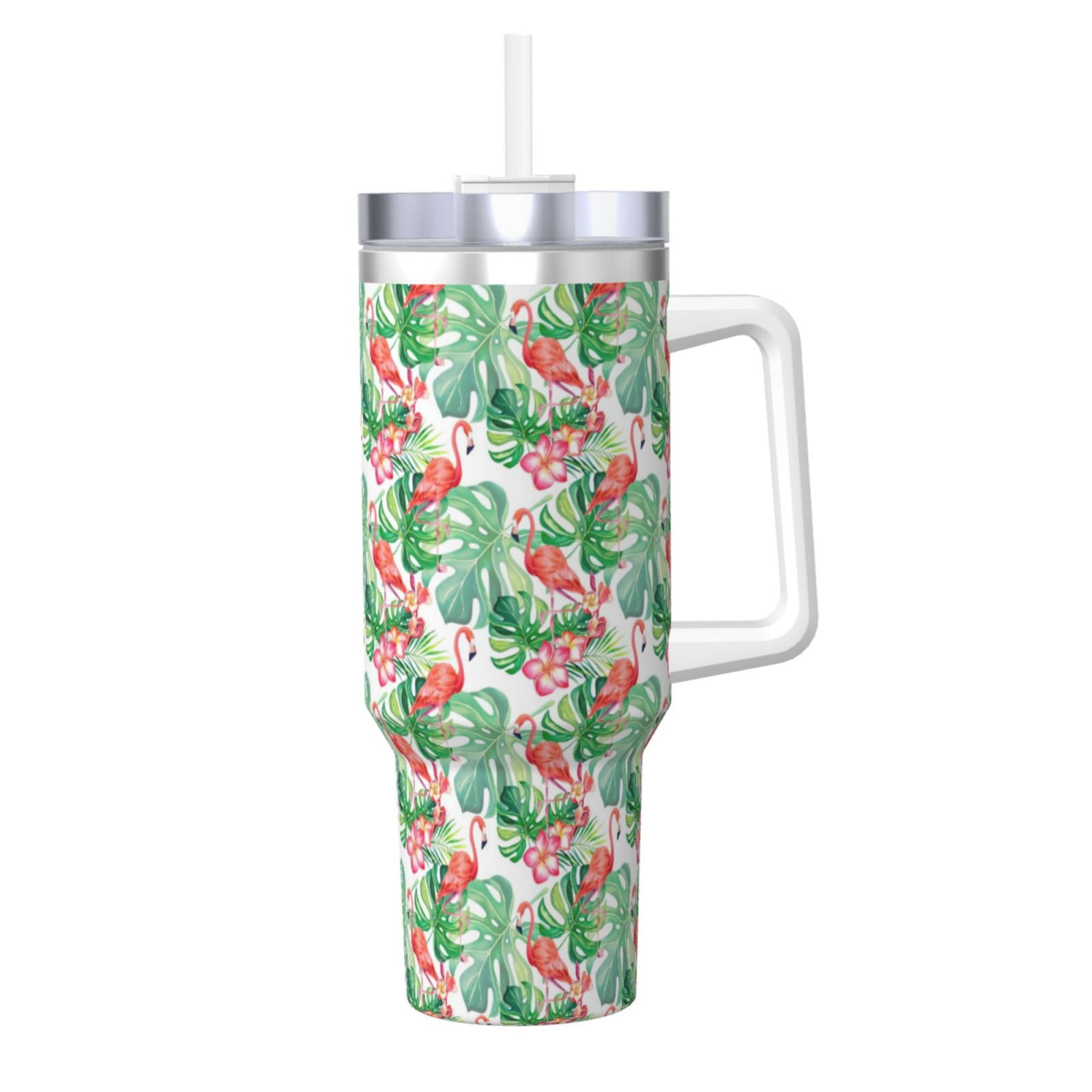 Susaid Flamingo And Monstera Print Indoor Outdoor Straw Lid 40oz Ice ...
