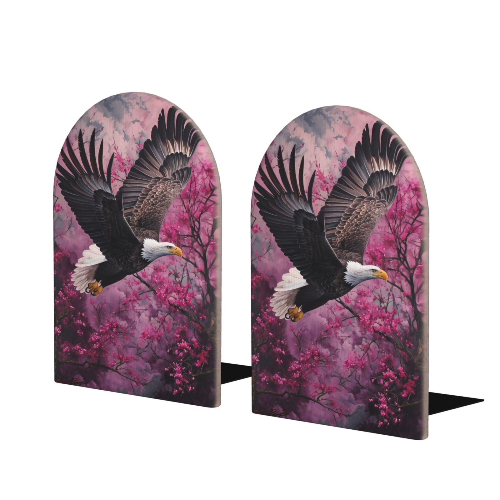 Susaid Flower Bald Eagle Print Wooden Bookends Decorative Book Ends for ...
