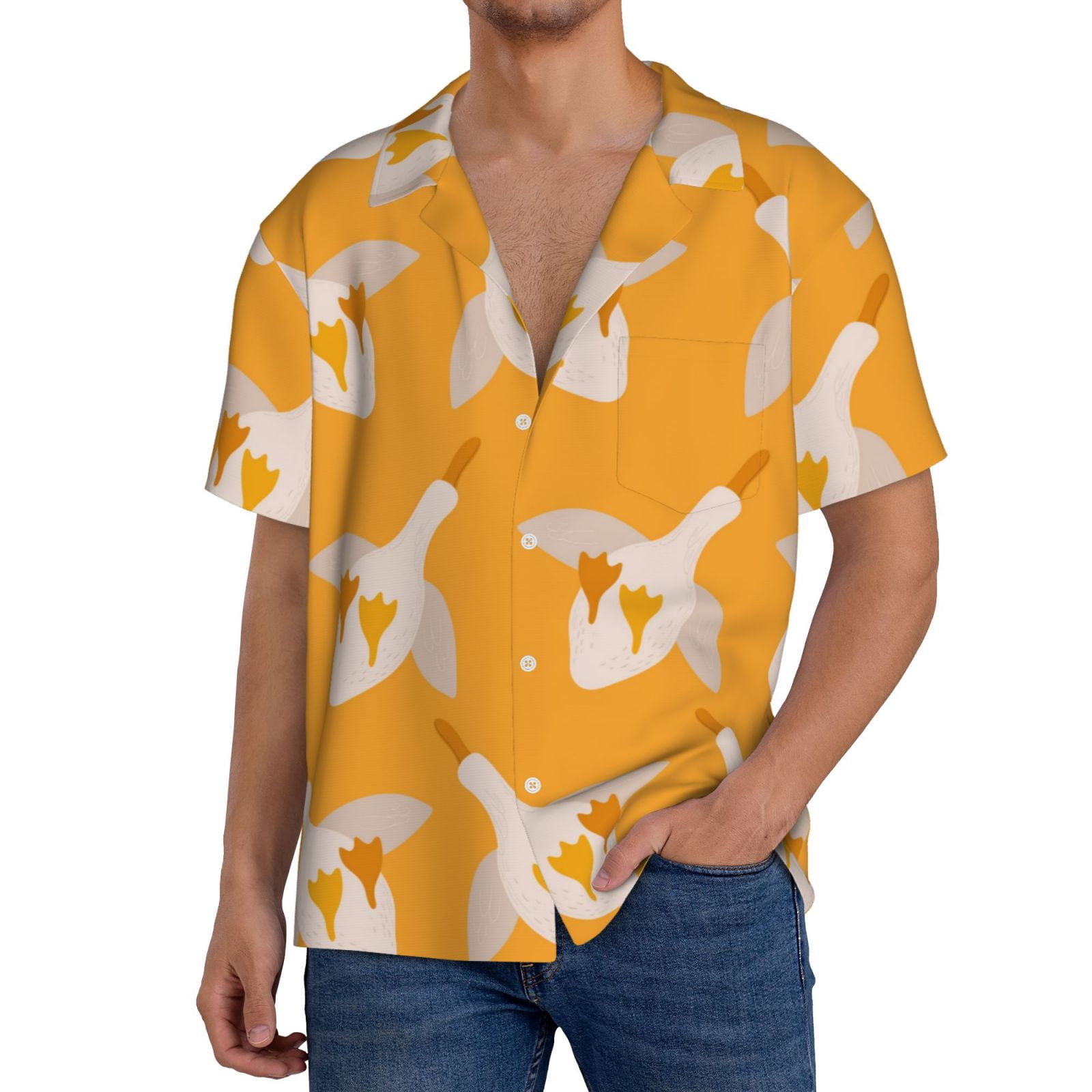 Susaid Flying Ducks Print Men's Polo Shirts Button Down Short Sleeve Casual Summer Beach Vintage ...