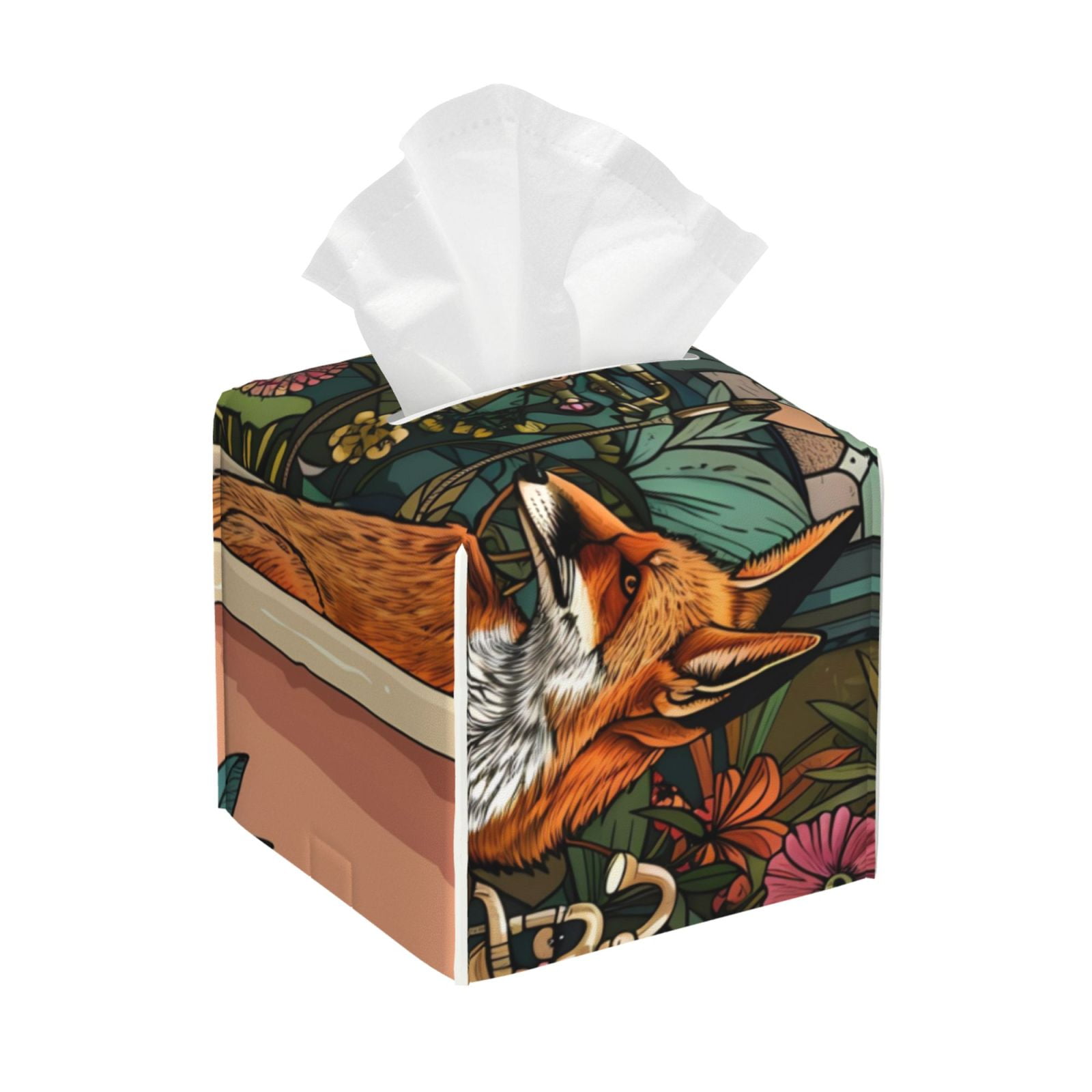 Susaid Fox Bathtub Floral Art Print PU Leather Tissue Box Cover, Square ...