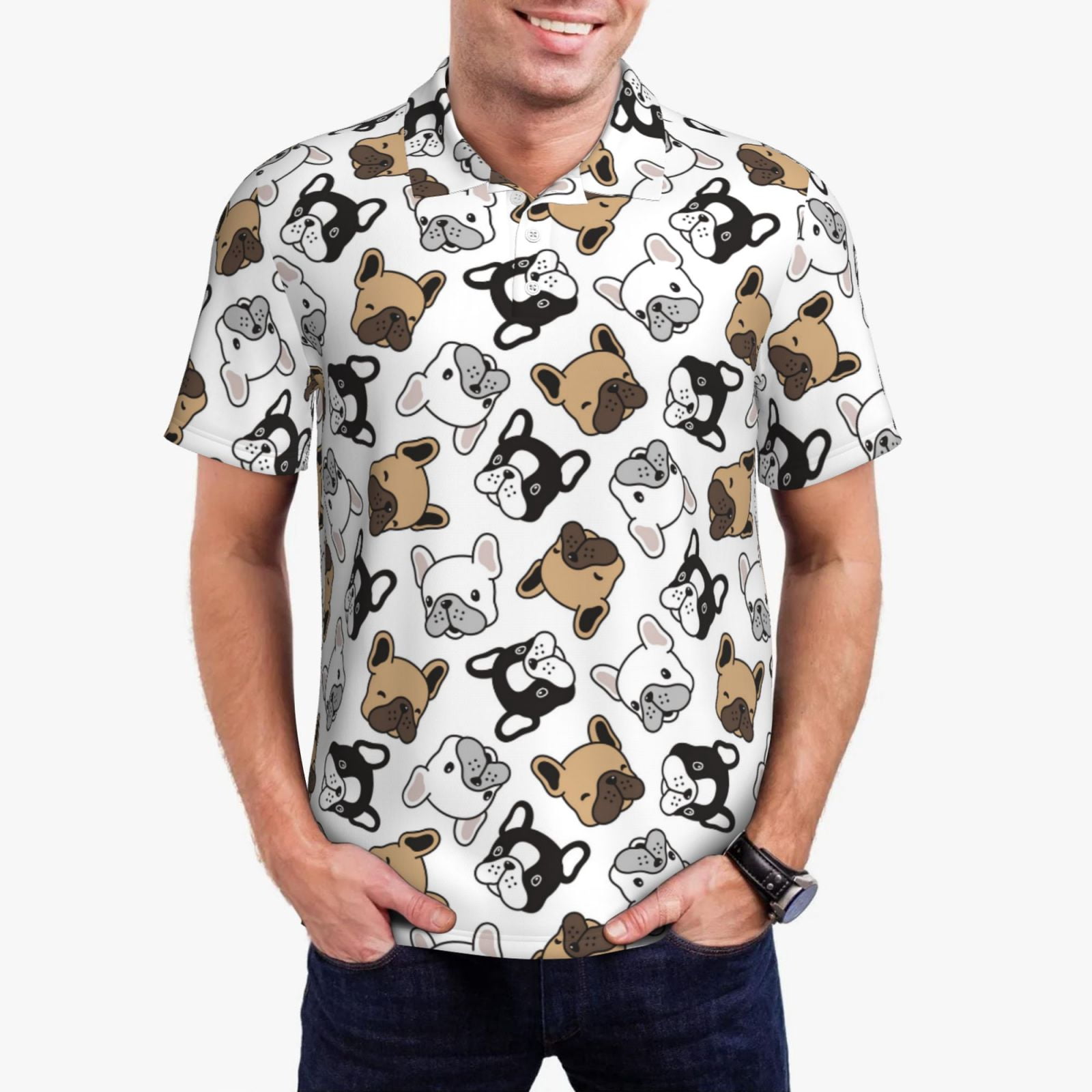 Susaid French Bulldog3 Print Men's Short Sleeve Polo Shirt, Golf Shirts ...
