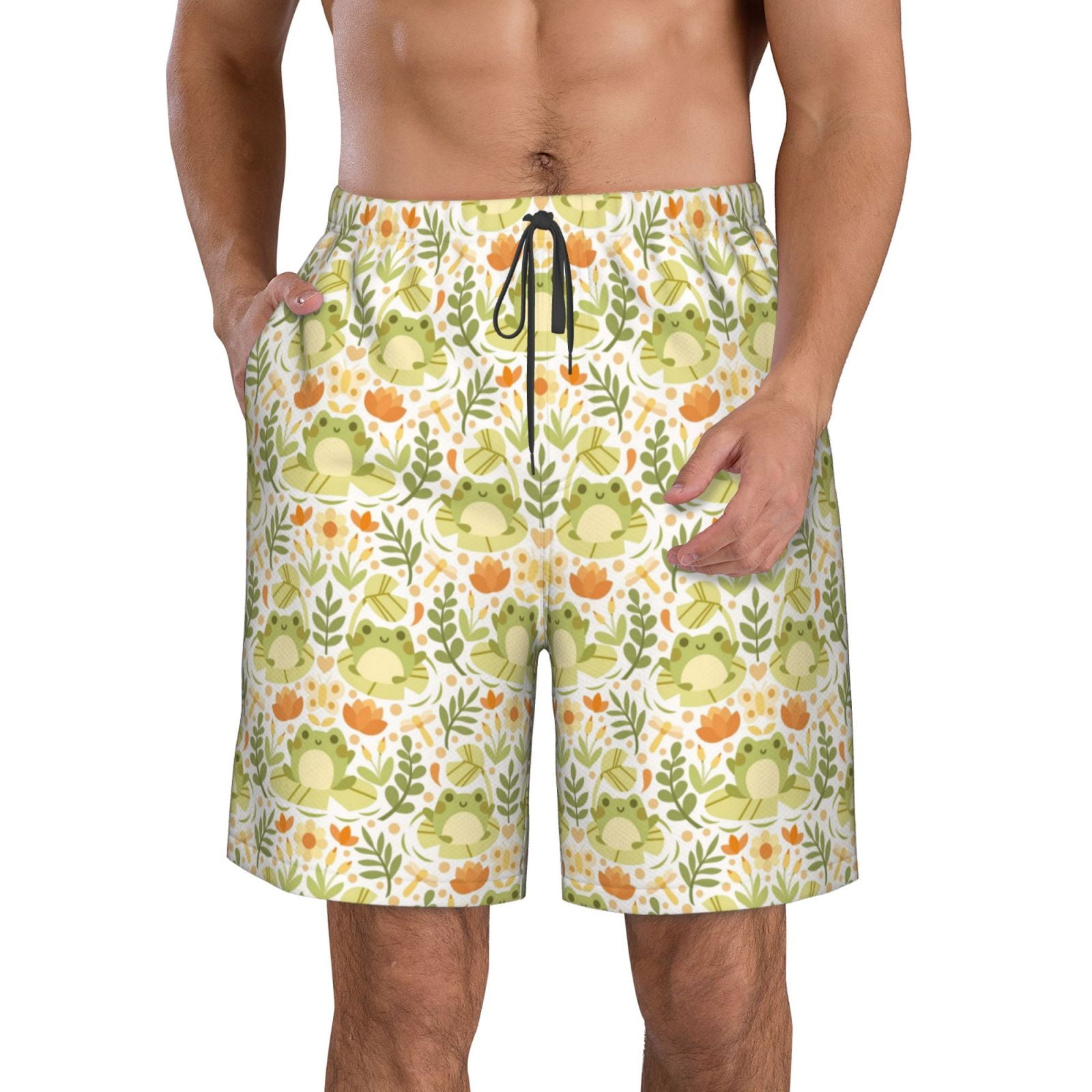 Susaid Frogs And Botanical Print Men's Swim Trunks Hawaiian Bathing ...