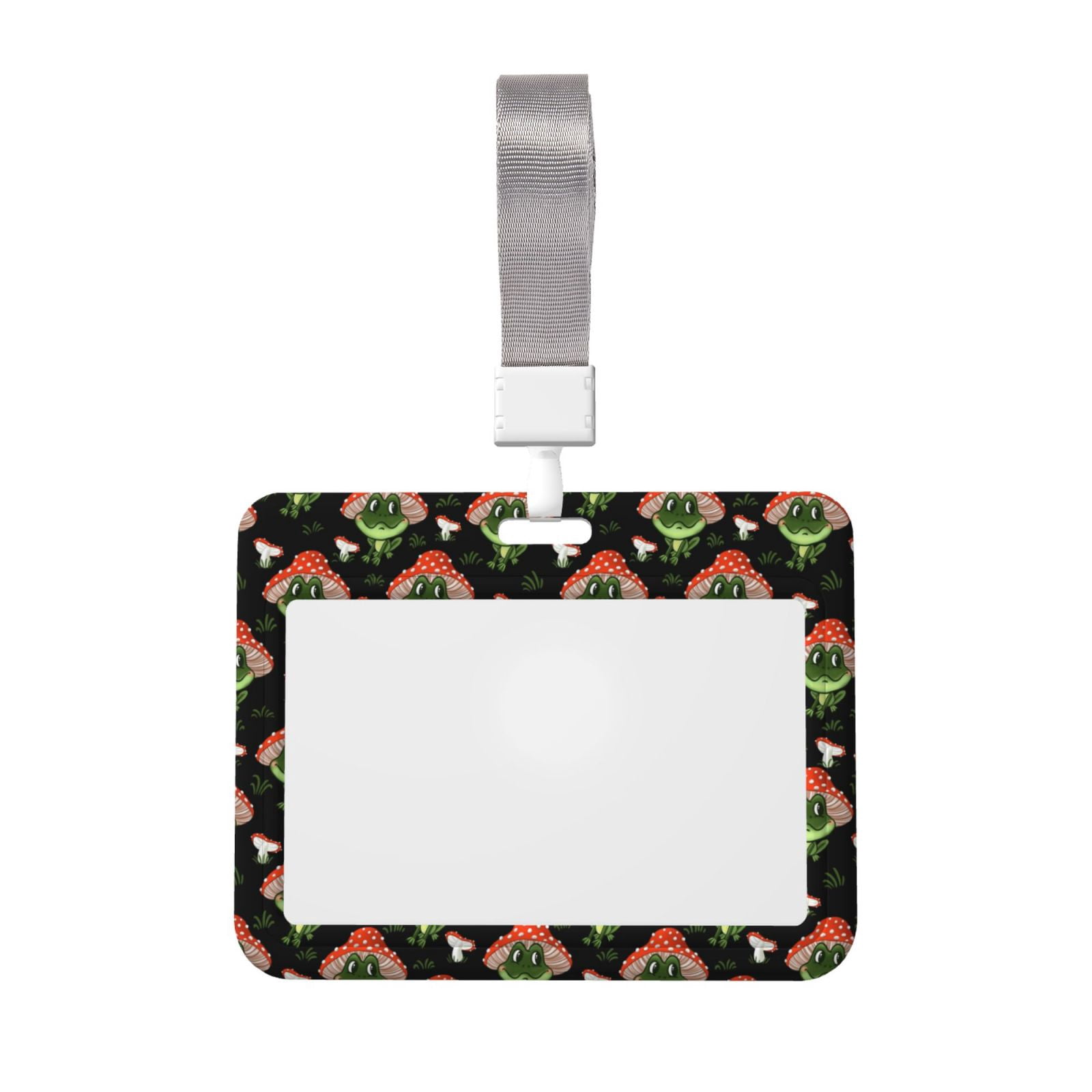 Susaid Frogs In Mushroom Hats Print ID Badge Holder with Double-Sided ...