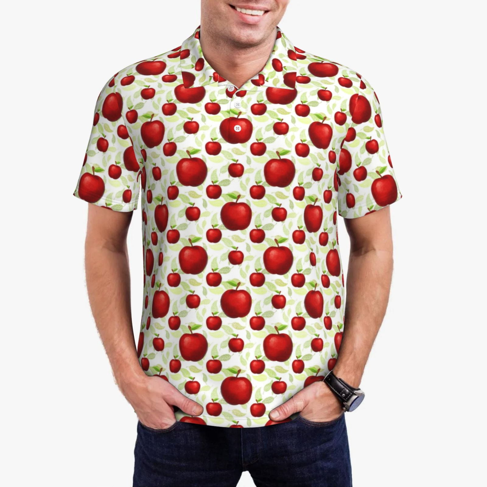 Susaid Fruit Apples Print Men's Short Sleeve Polo Shirt, Golf Shirts ...