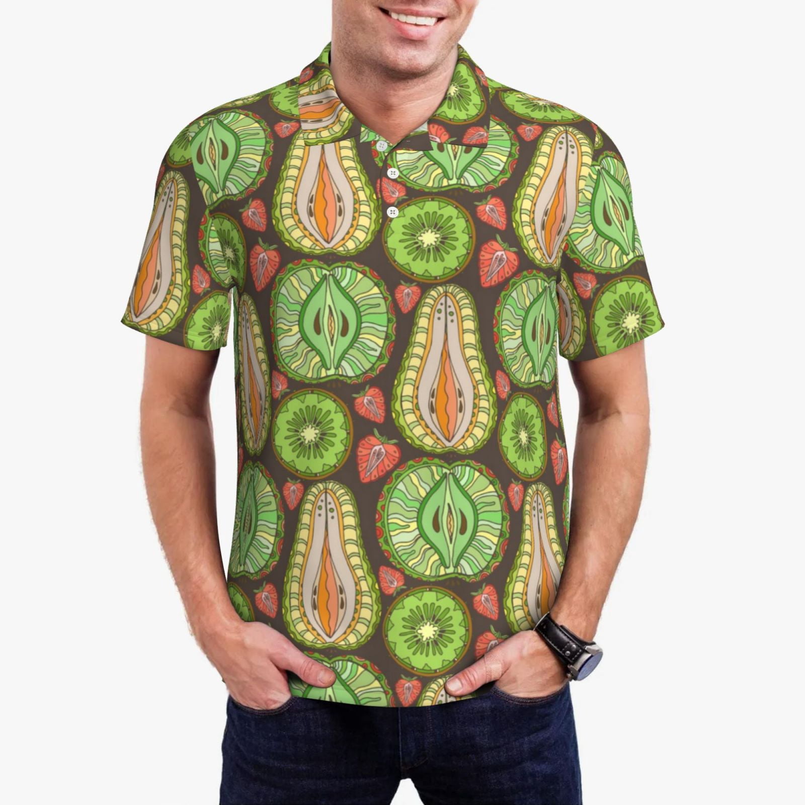 Susaid Fruits 1 Print Men's Short Sleeve Polo Shirt, Golf Shirts for ...